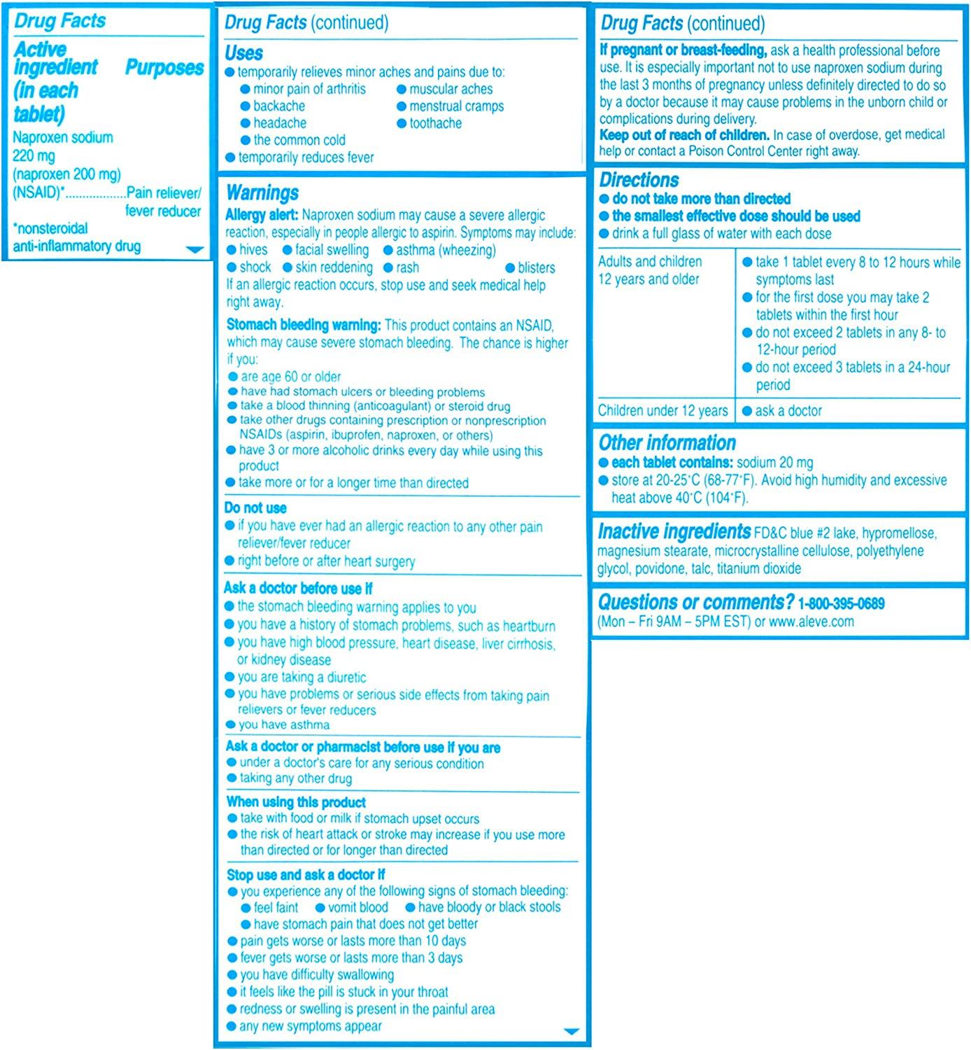 Aleve Tablets with Easy Open Arthritis Cap, Naproxen Sodium, 220mg ...