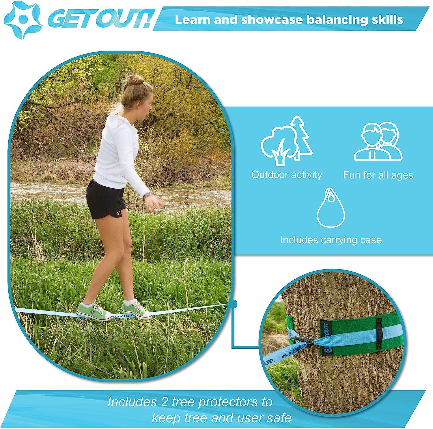 Get Out! Slackline Beginner Kit for Kids and Adults - Complete Classic ...
