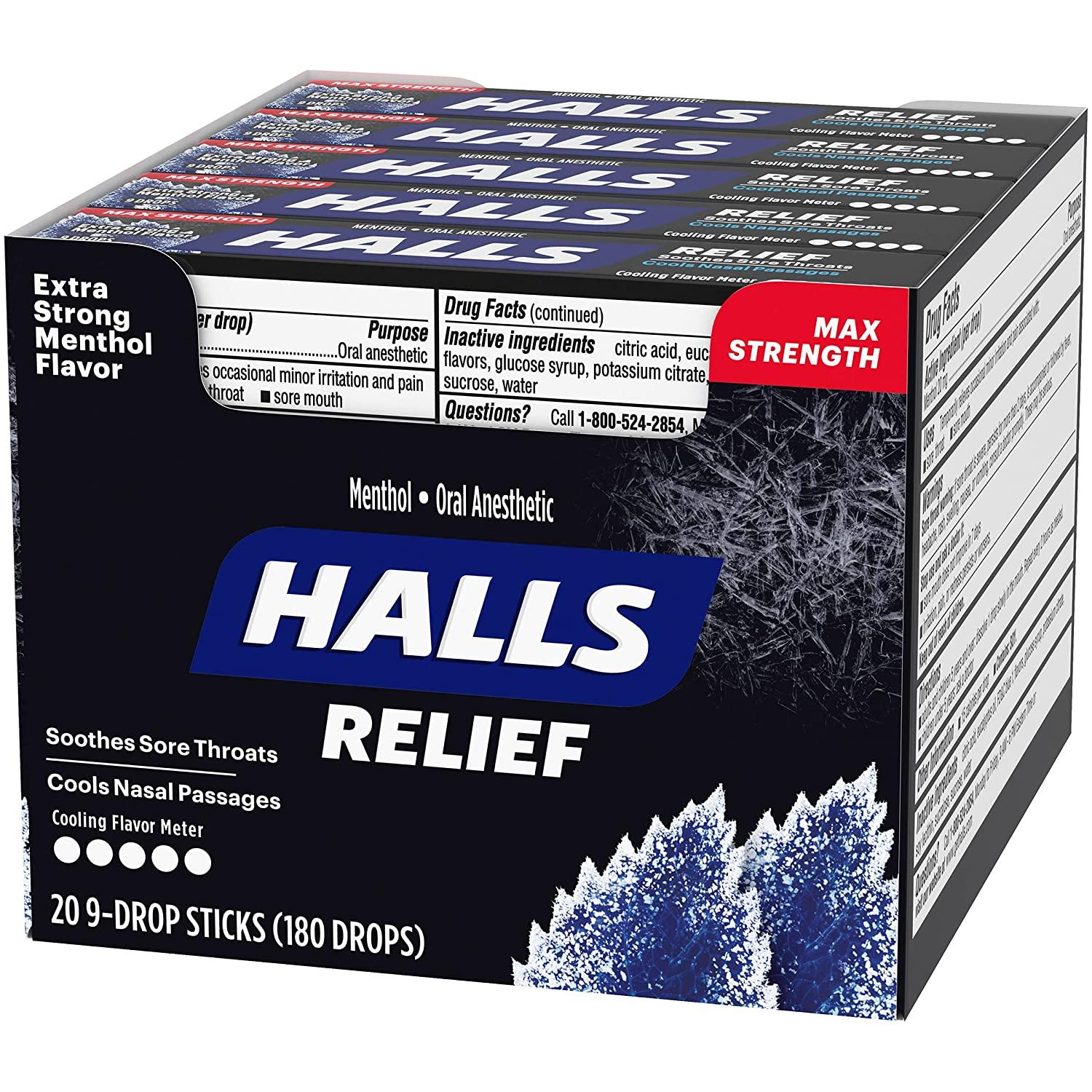 HALLS Relief Max Strength Menthol Throat Drops - 180 Extra Strong Drops ...