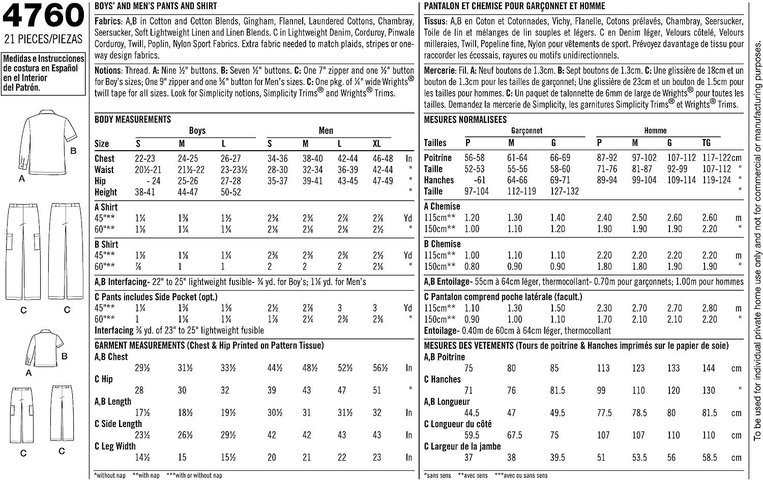 Simplicity 4760 Shirt and Pants Sewing Pattern for Men and Boys - Sizes ...