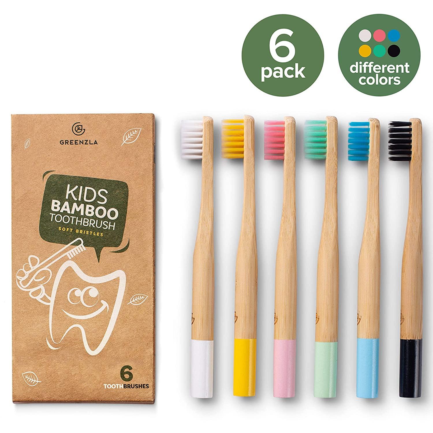 Greenzla Kids Bamboo Toothbrushes - 6 Pack | Eco-Friendly, BPA Free ...