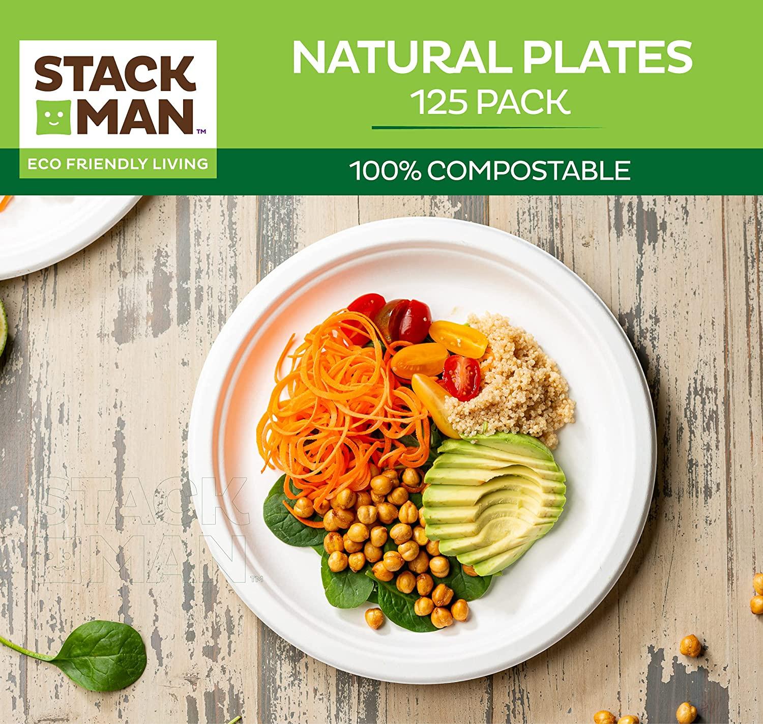 125-Pack 9-Inch Compostable Heavy-Duty Plates | Eco-Friendly Bagasse ...