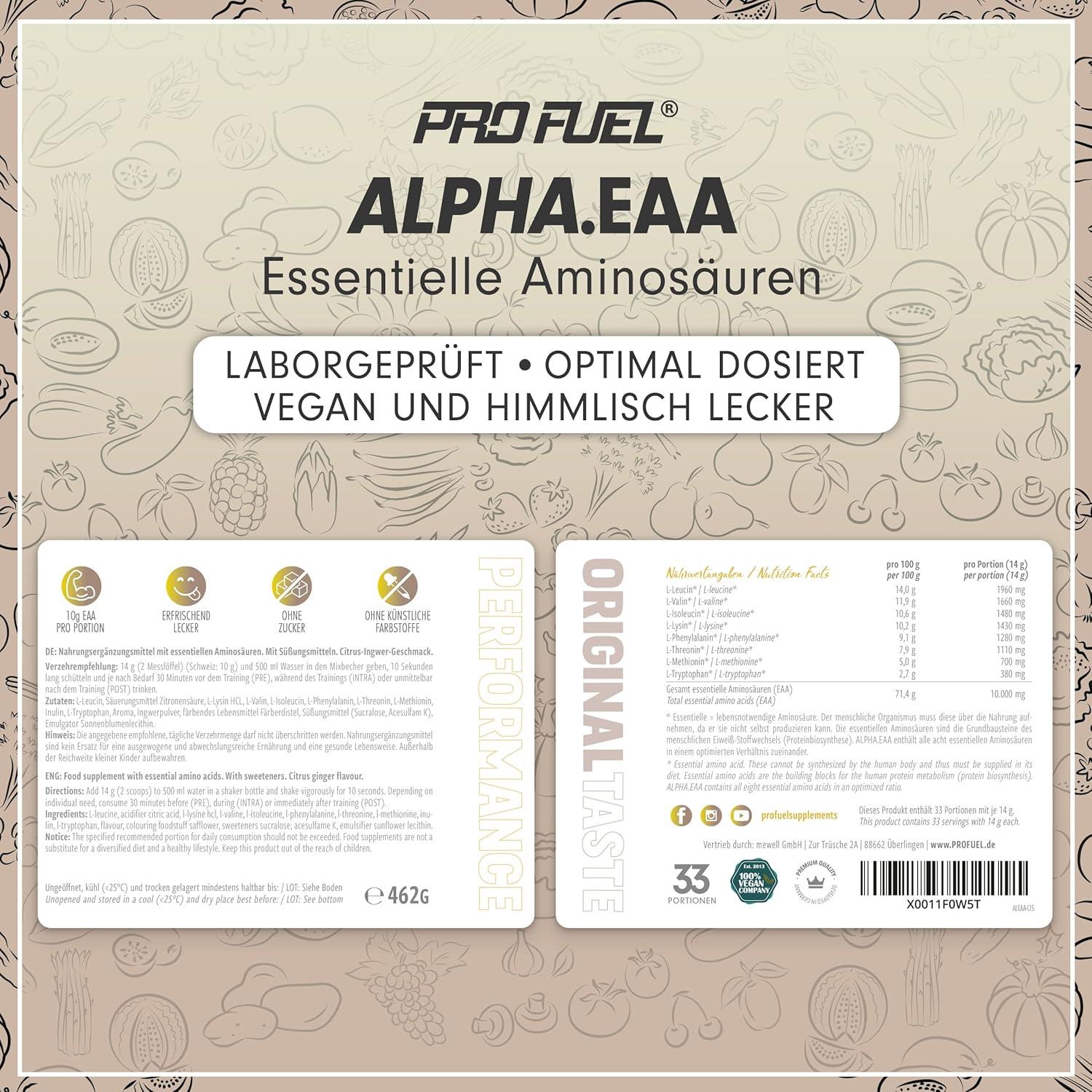 Alpha EAA Powder 2x462g - Citrus Ginger | Vegan Amino Acids Drink with ...