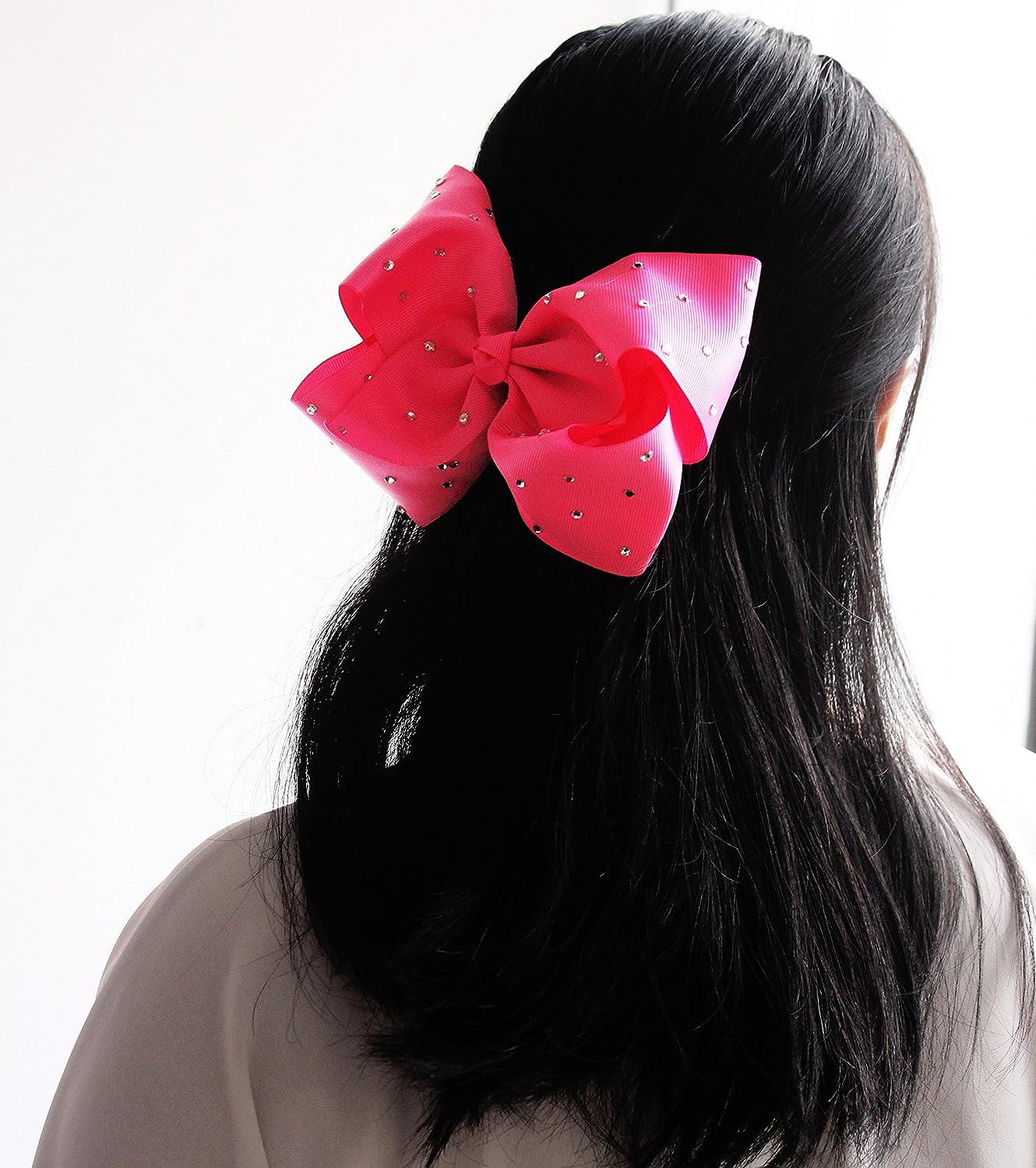 Sparkly Rhinestone 8-Inch Hair Bows Clips - 14 Piece Set for Girls ...