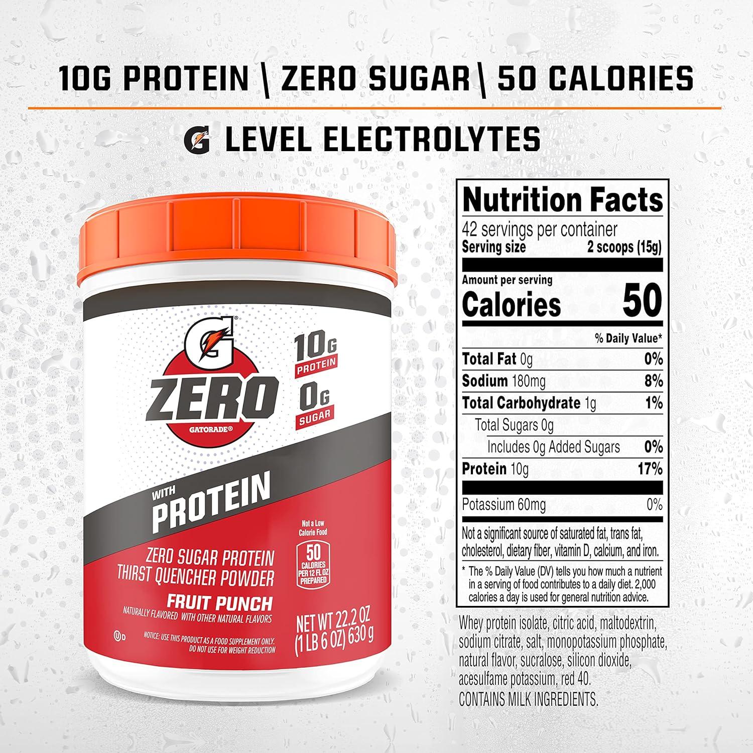 Gatorade Zero Protein Powder 10g Whey Isolate Electrolytes Fruit Punch ...