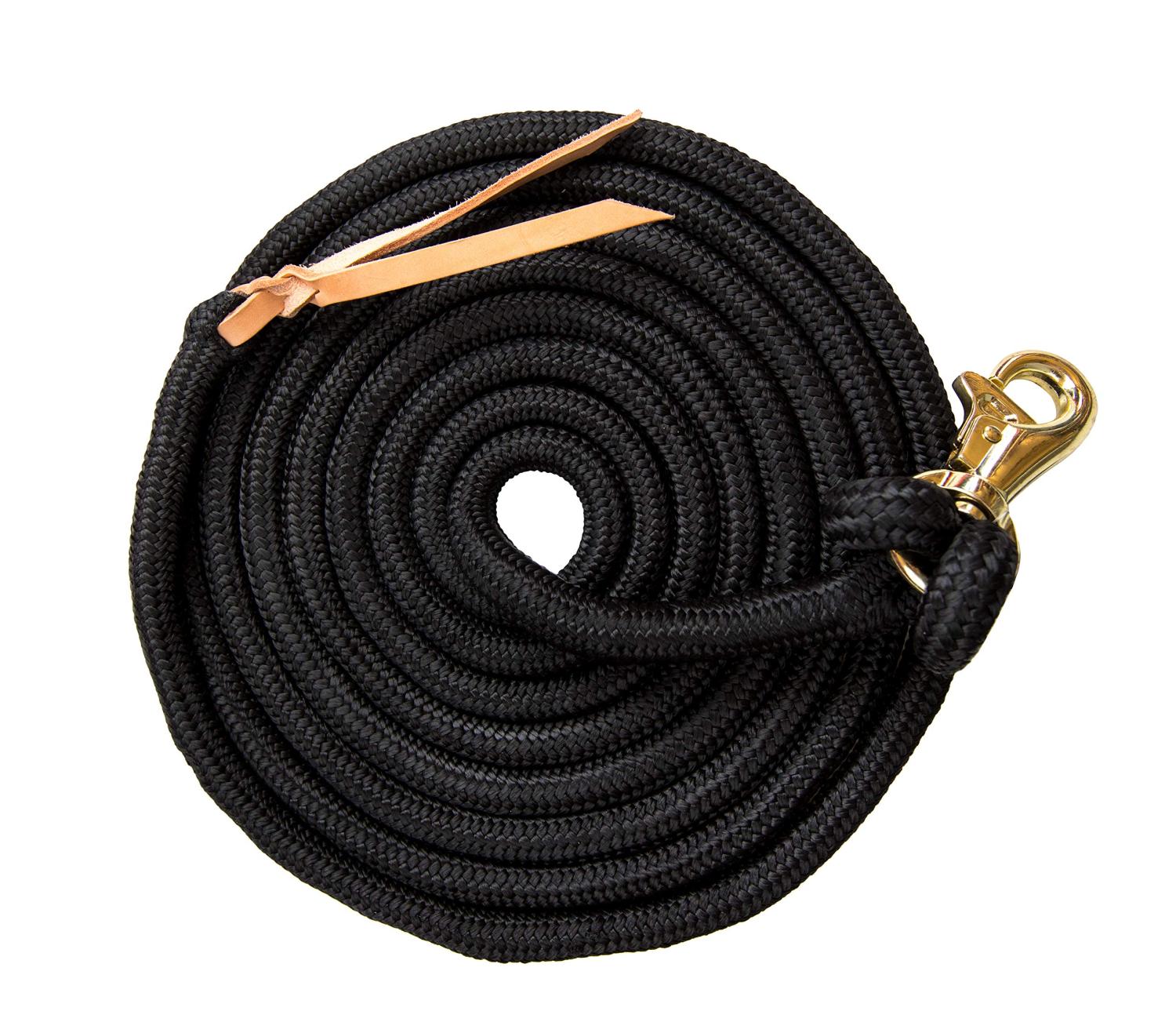 Kensington 15' Black Nylon Braided Lead Rope with Leather Popper Swivel ...