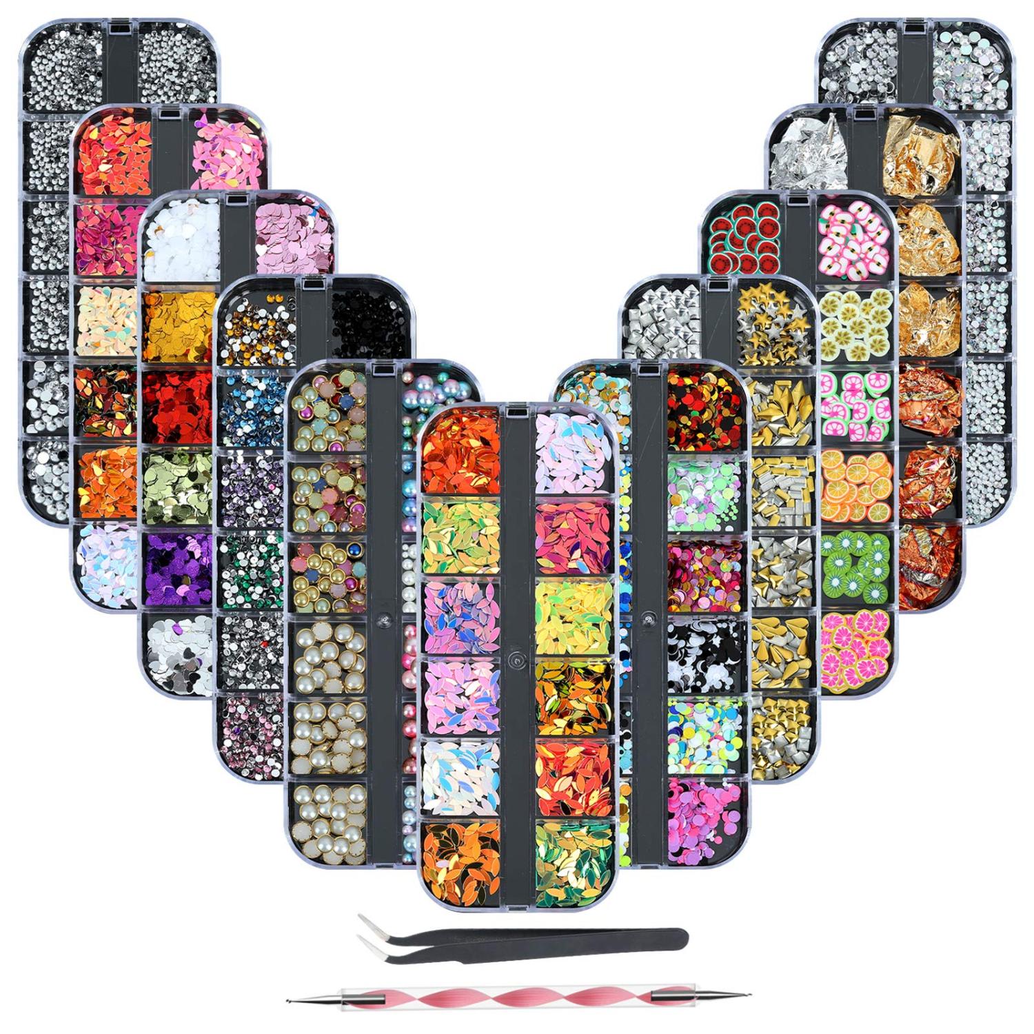 11 Boxes Nail Art Strass Kit - Mixed Strass Stones Gems & Pearls for ...