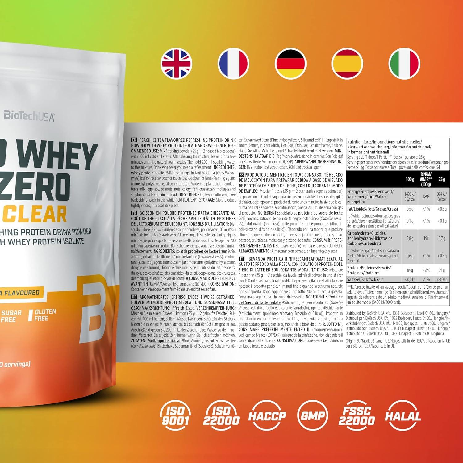 BiotechUSA Iso Whey Zero Clear Drinks Powder - Sugar-Free Lactose-Free ...