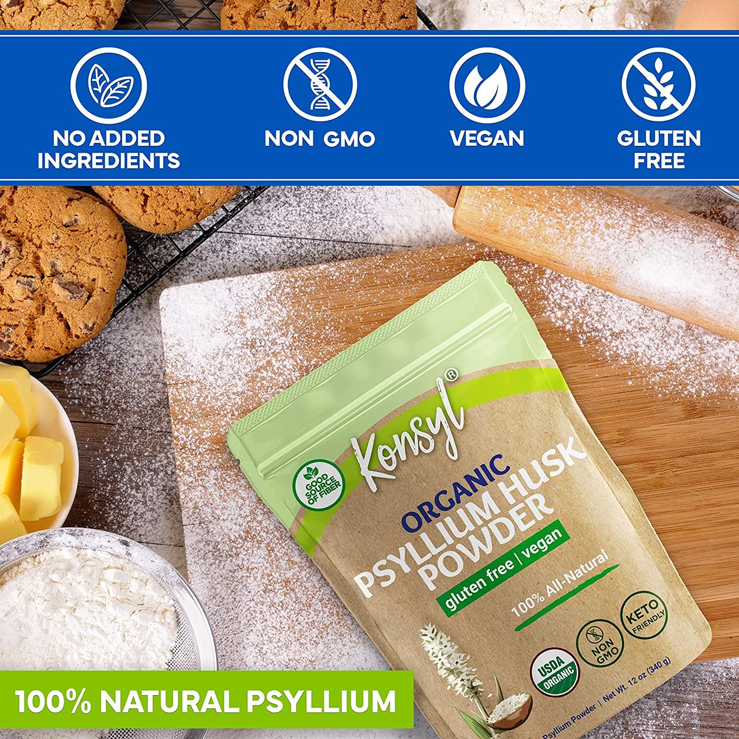 Konsyl Organic Psyllium Husk Powder - 340g Gusset Bag - USDA Certified ...