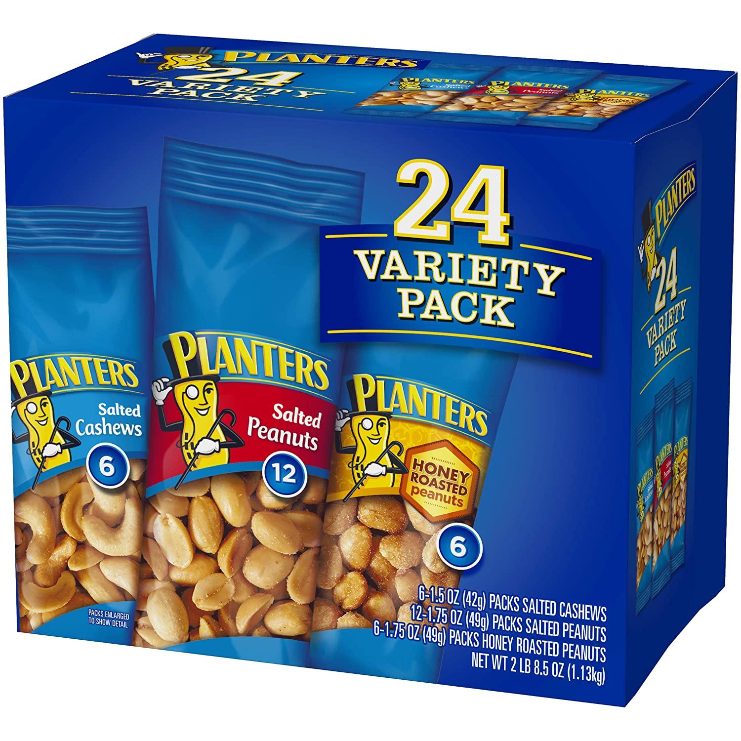 PLANTERS Variety Pack - Salted Cashews, Peanuts & Honey Roasted Peanuts ...