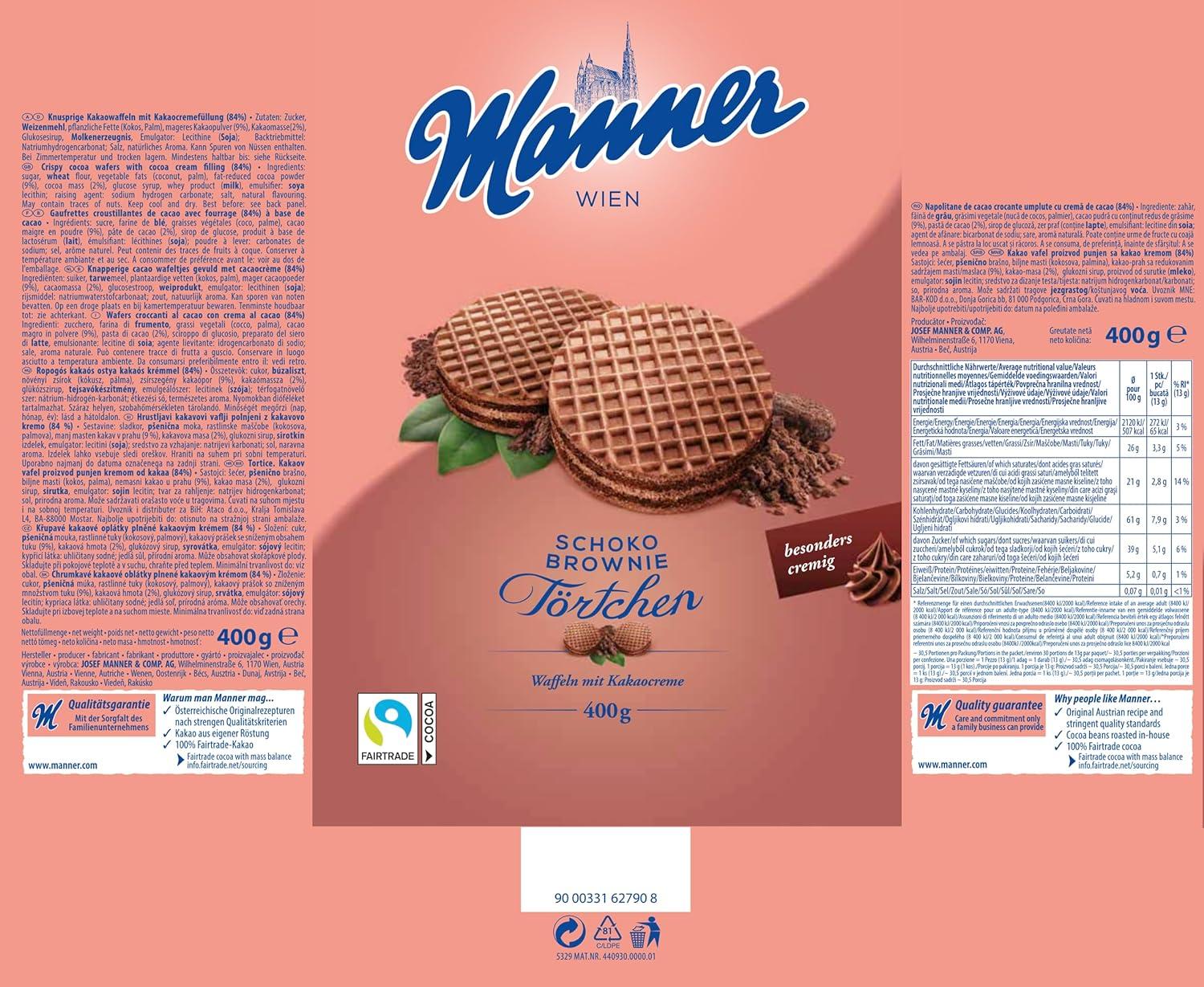 Manner Tartlets - Crispy Cocoa Biscuits with Chocolate Brownie Filling ...