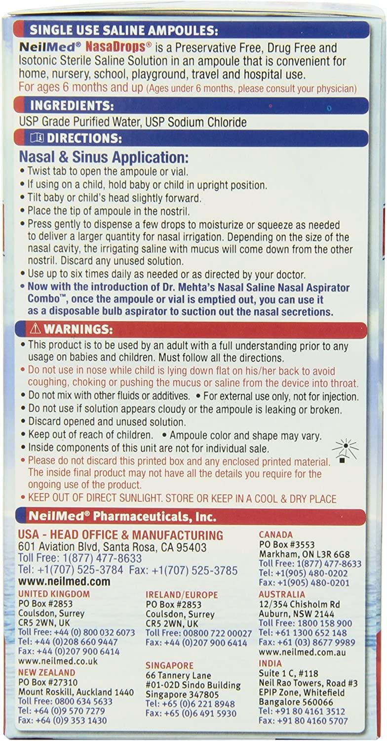 NeilMed NASA Drops Saline Vials 15 Ampoules 0.5 Fl Oz - Single-Use ...