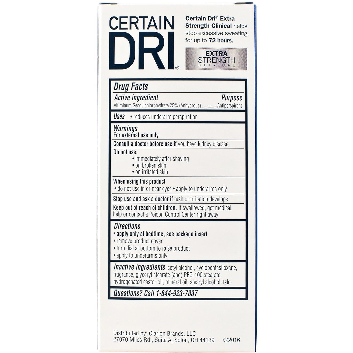 Certain-Dri Solid Antiperspirant 1.7oz (Pack of 3) - Long-Lasting ...