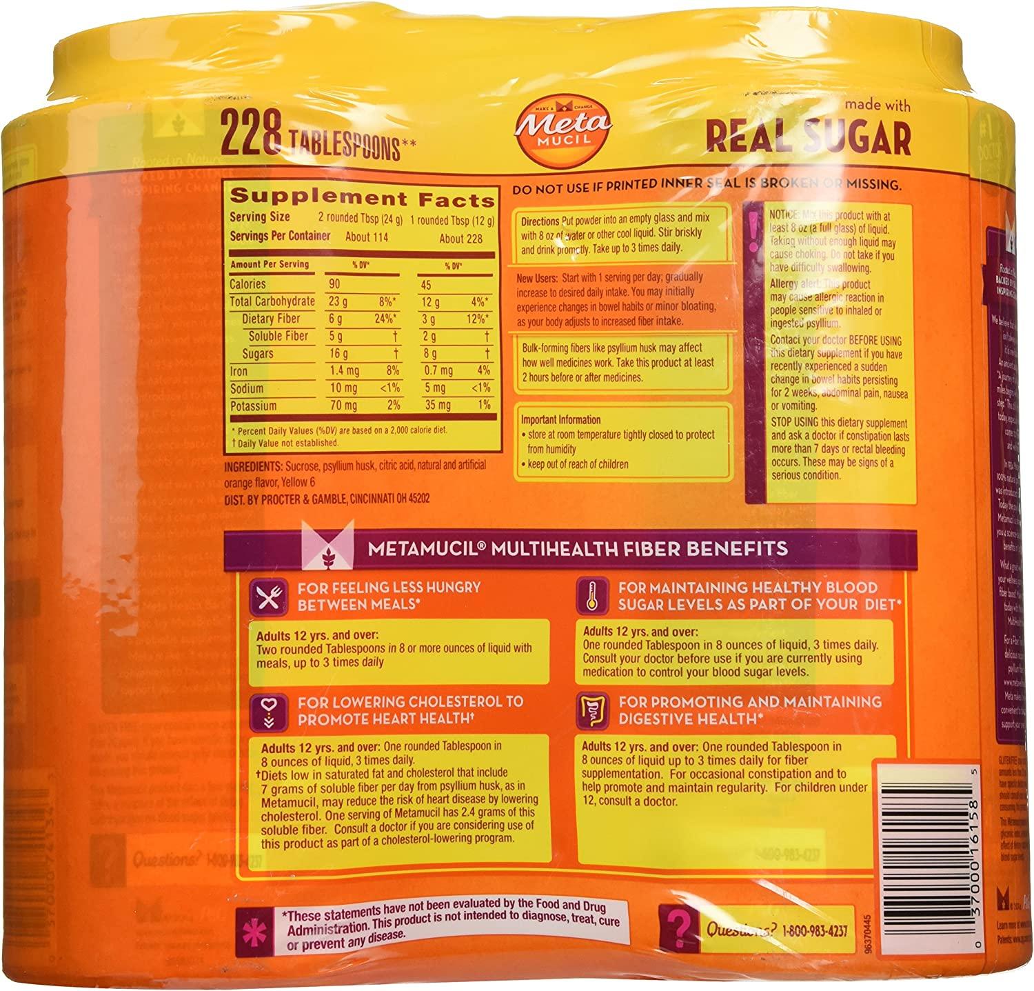 Metamucil 100% Natural Psyllium Fiber Orange 48.2oz Bottle (2 Pack ...
