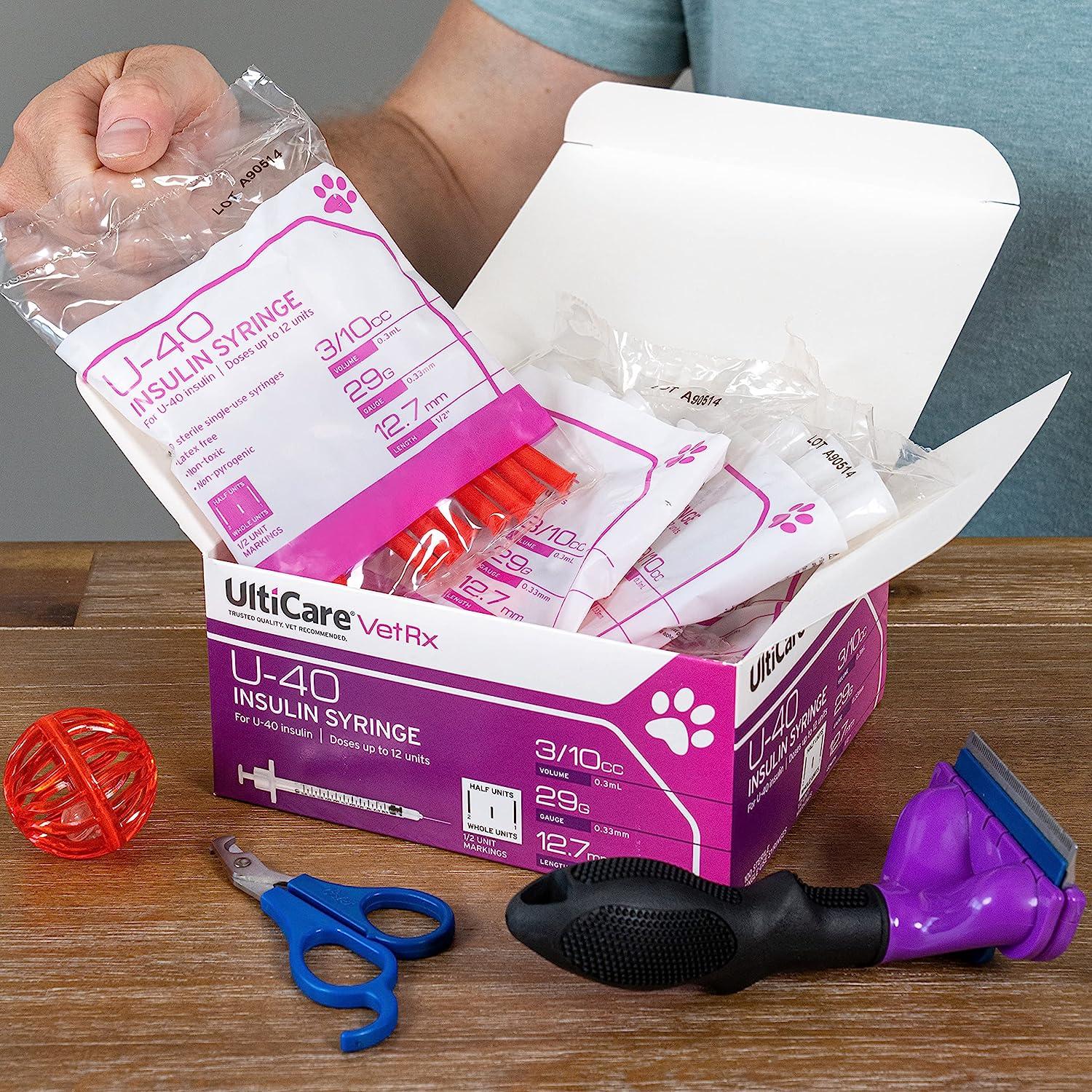 UltiCare VetRx U-40 Pet Insulin Syringes 3/10cc 29G x 100 ct Box ...