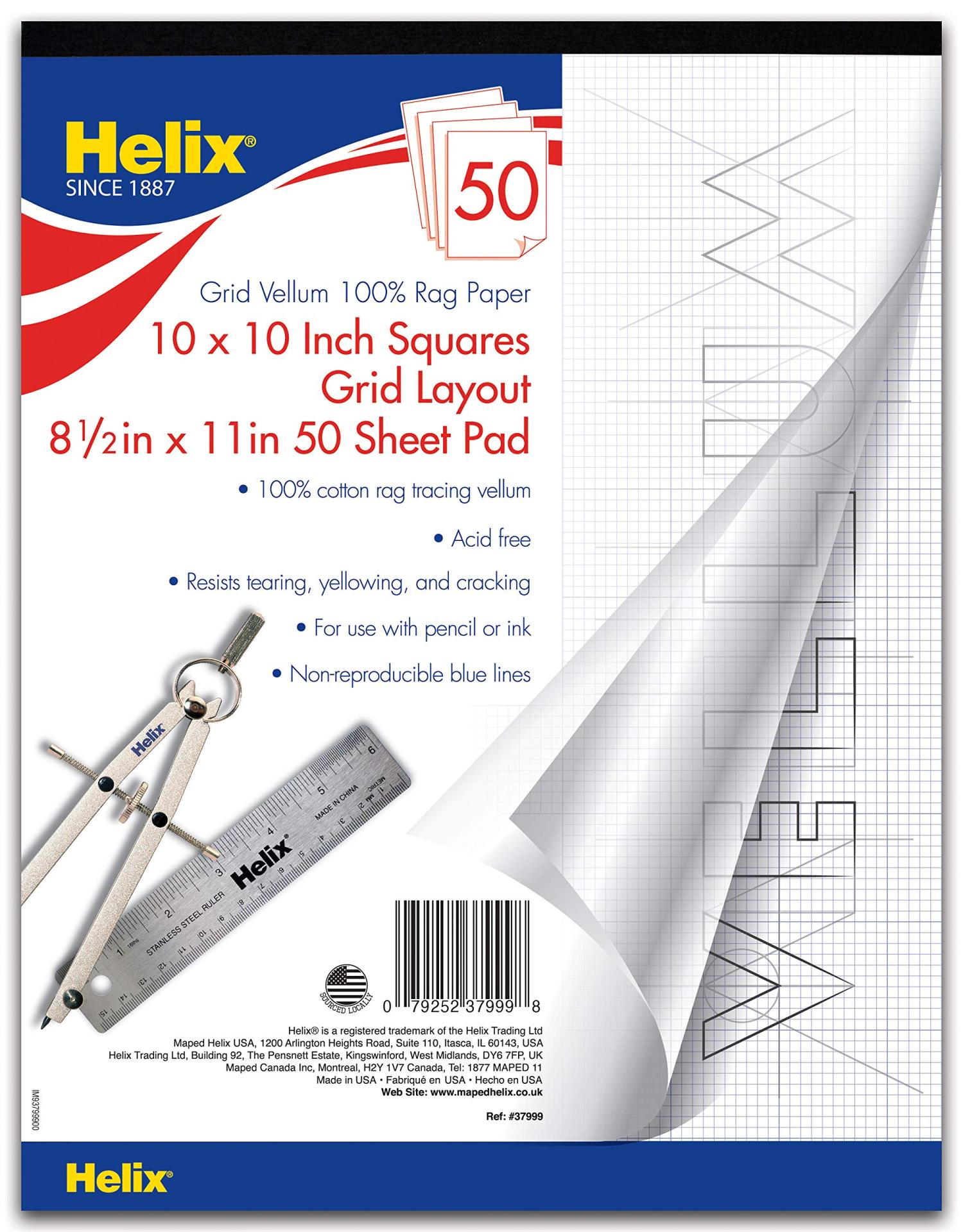 Helix Grid Vellum Paper Pad (HLX37999) - 10 x 10 Grid Design | Buy Now ...