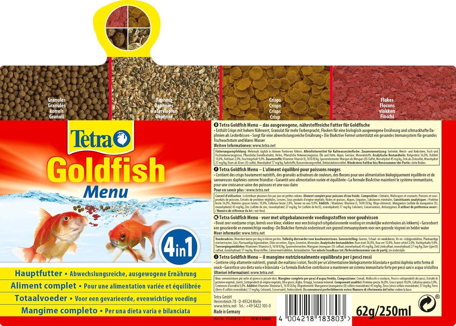 Tetra Goldfish Menu 4in1 Fish Feed - Crisps Flakes Granulate & Daphnia ...