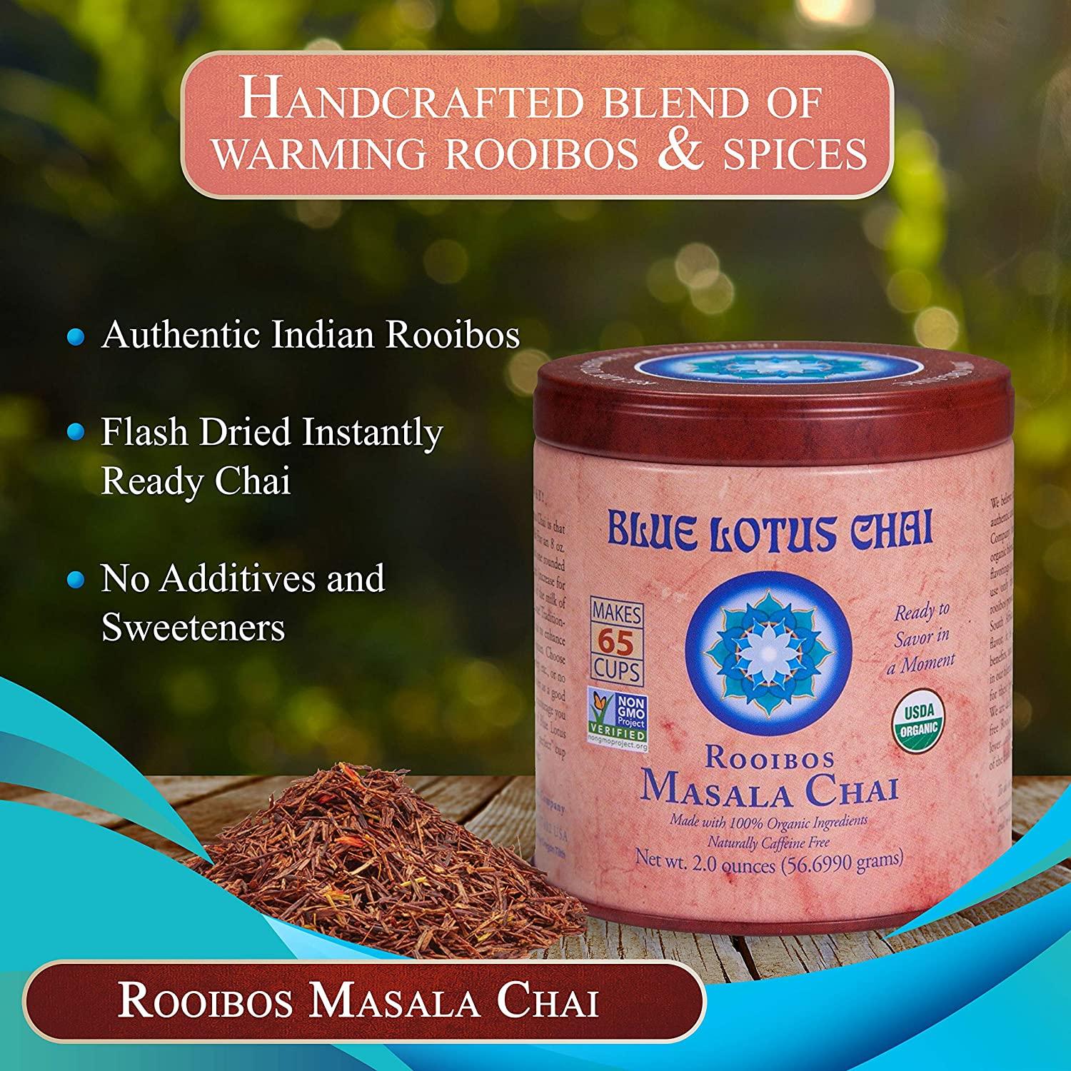 Blue Lotus Chai Rooibos Masala Chai Powder - 2 Ounce Pack, Makes 65 ...