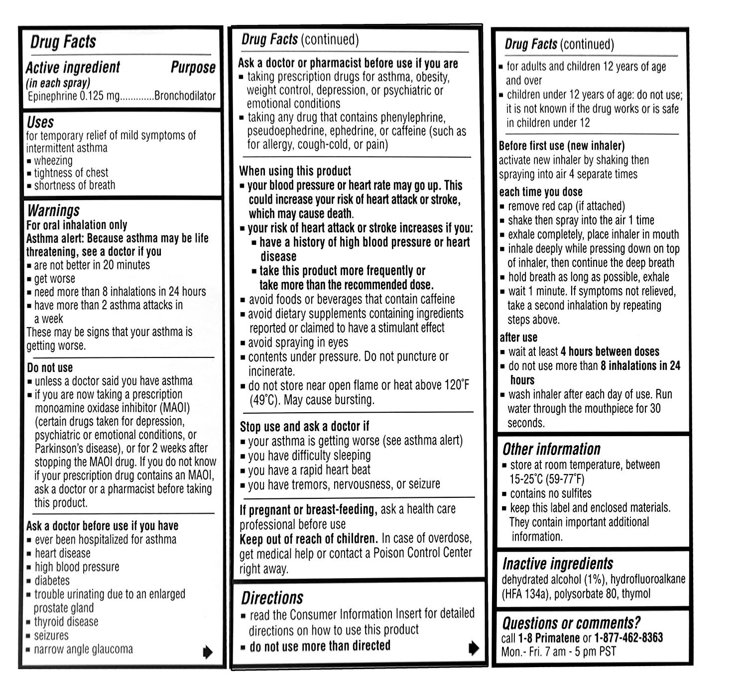 Primatene Mist Epinephrine Inhaler 11.7g - Fast Relief for Asthma ...