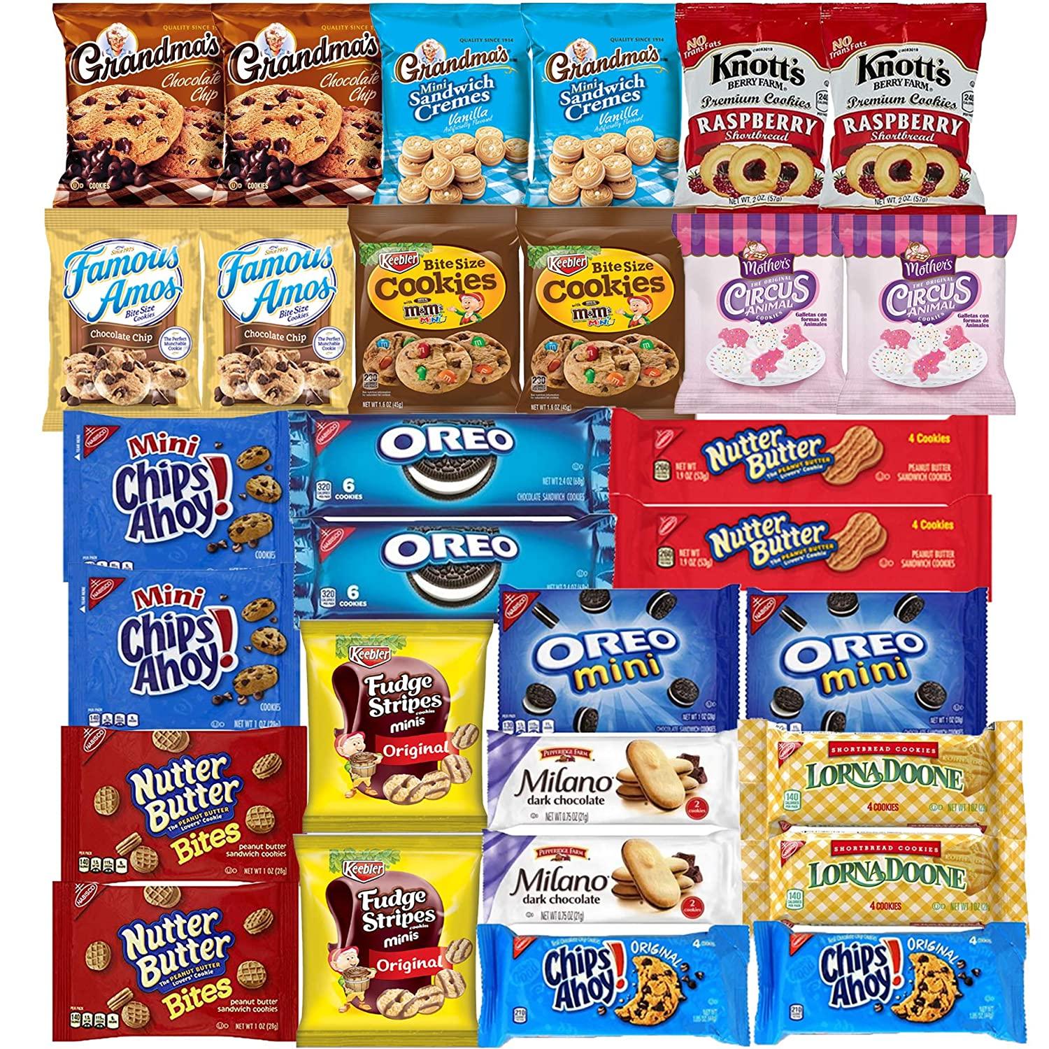 30 Count Cookies Variety Pack - Assorted Individually Wrapped Snacks ...