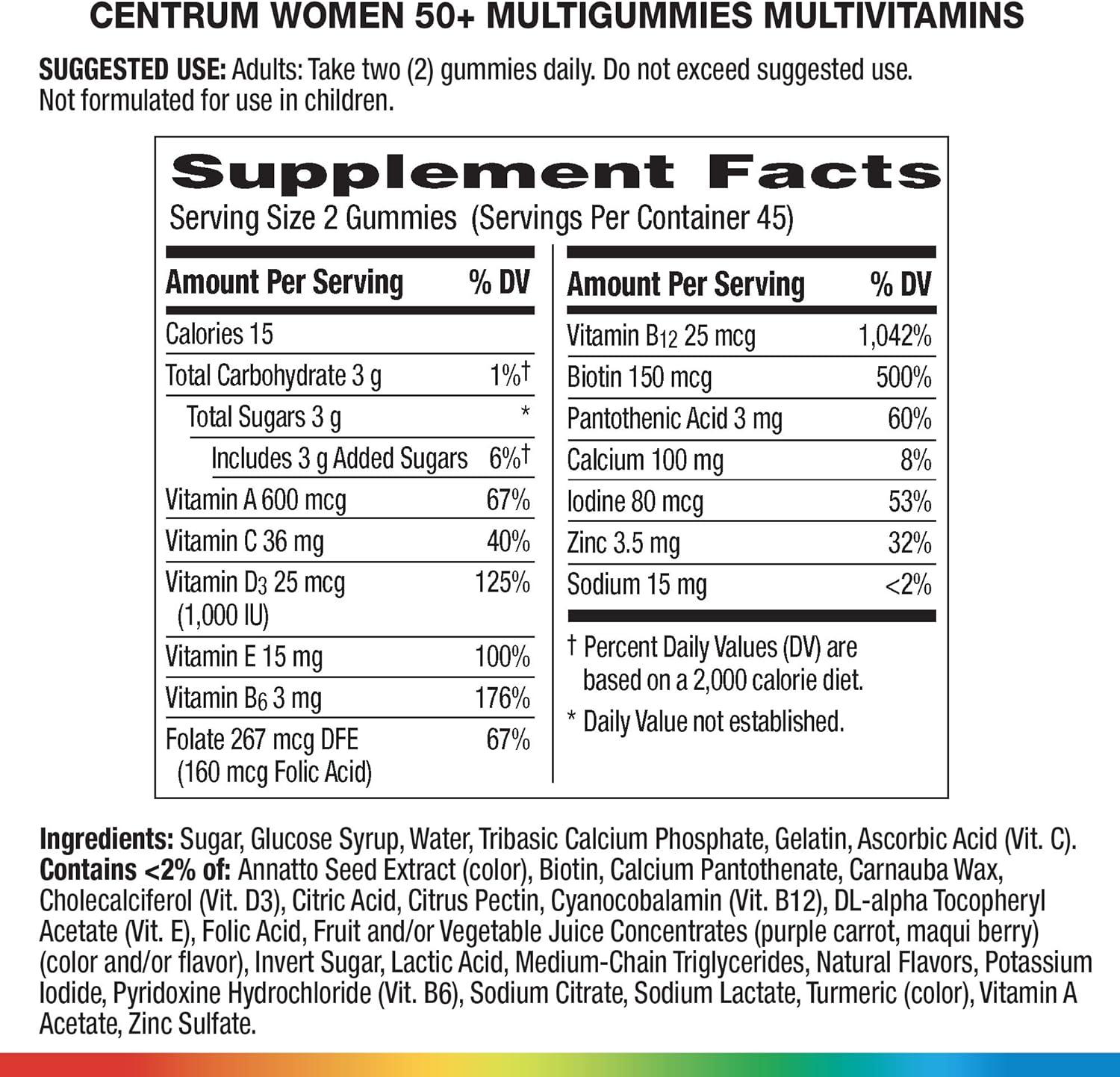 Centrum Women 50+ MultiGummies with Vitamin D3, B6, B12 - 90 Count ...