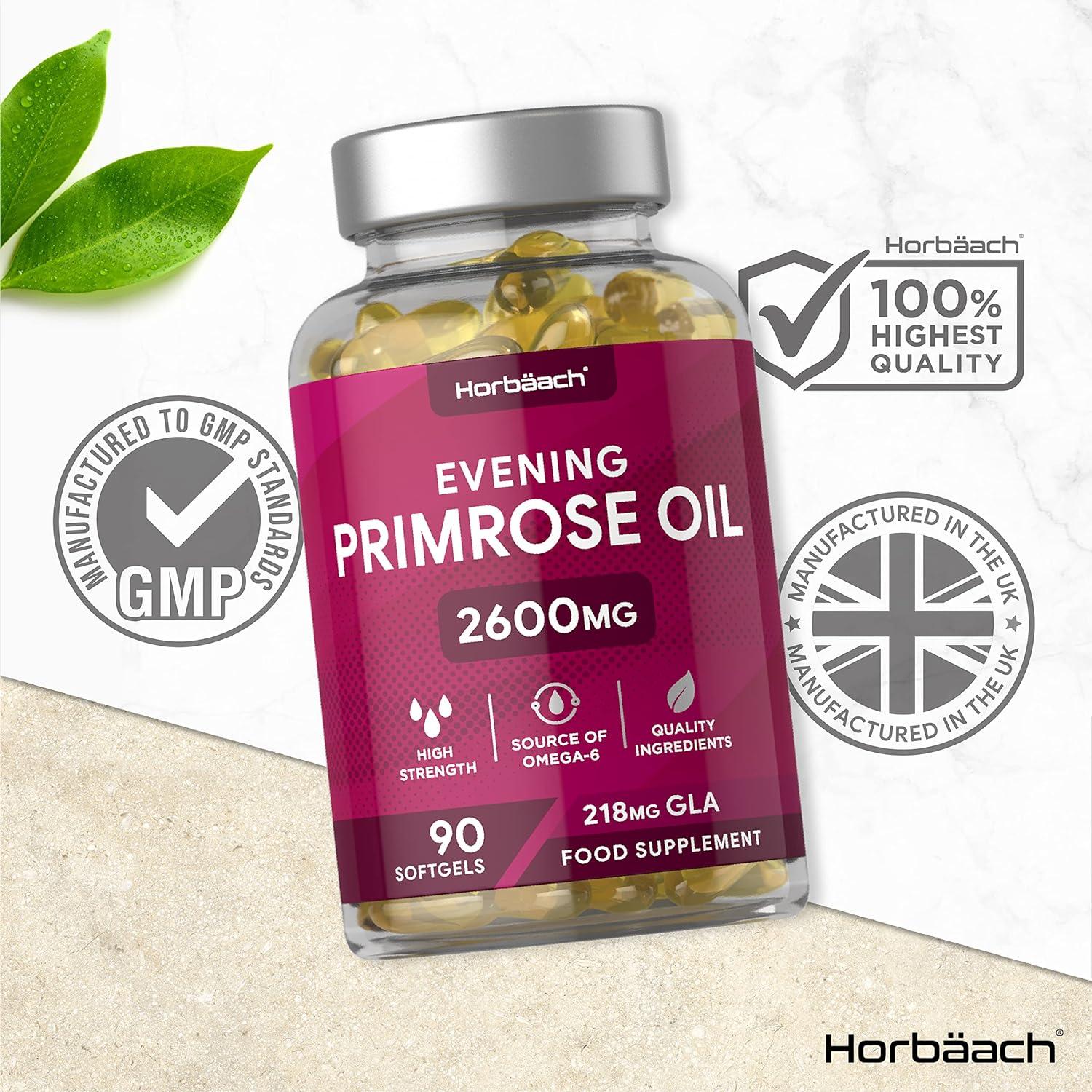 Evening Primrose Oil 2600mg | High Strength Omega 6 & GLA | 90 Softgels ...