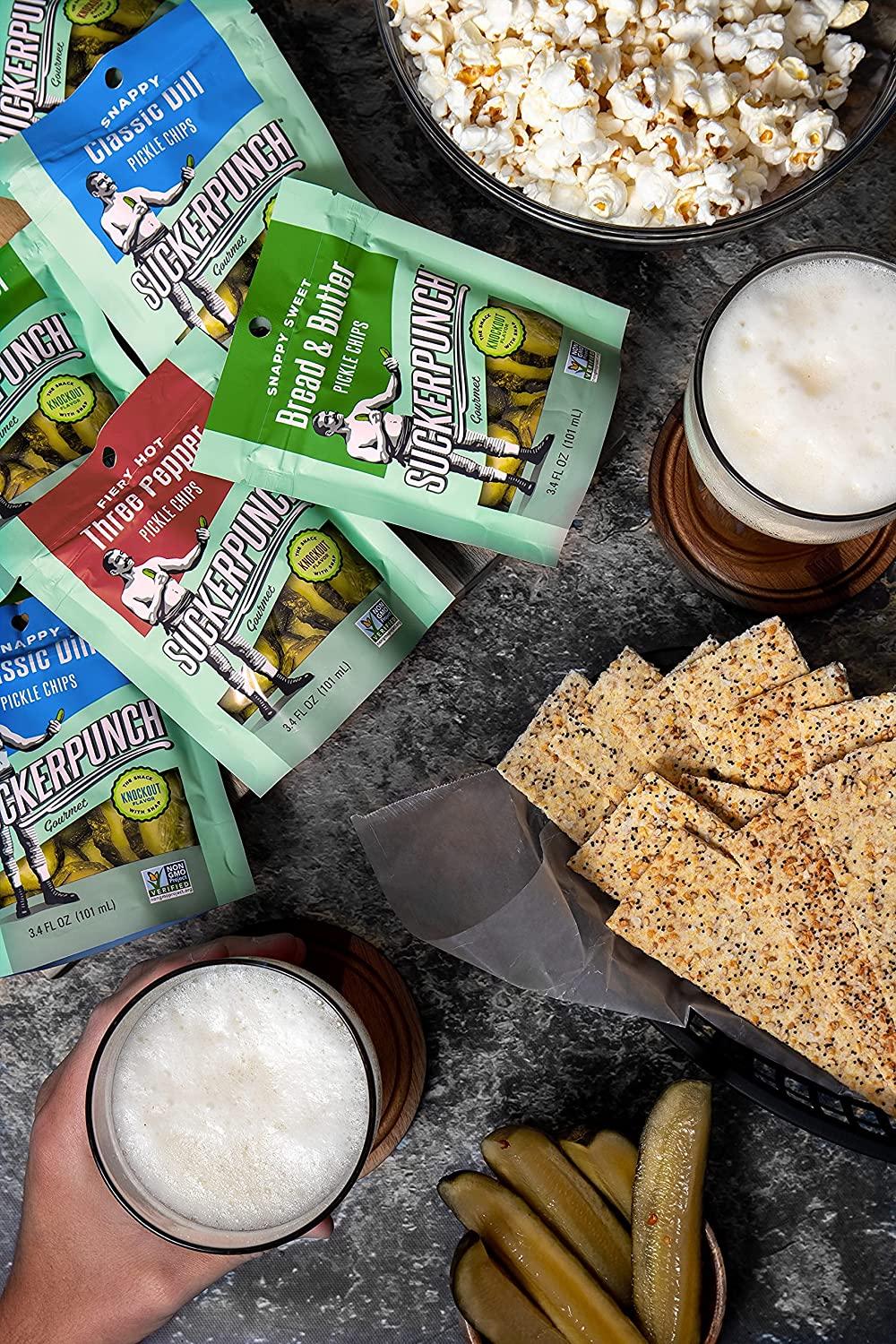 SuckerPunch Fiery Heat 3-Pepper Chip-Cut Pickle Pouch Snack Pack | 3 ...