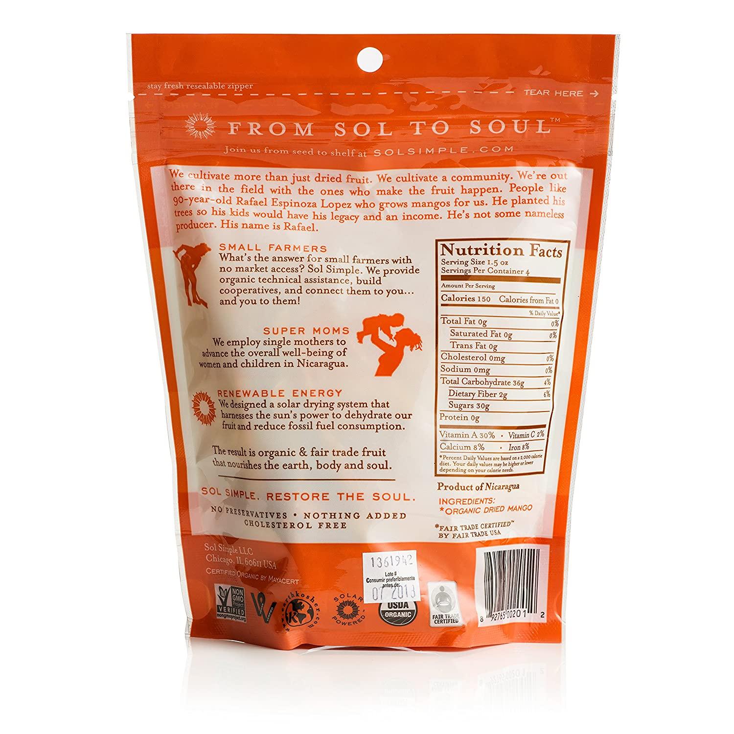 Sol Simple Solar Dried Mango Snack - USDA Organic, Non-GMO, Vegan ...