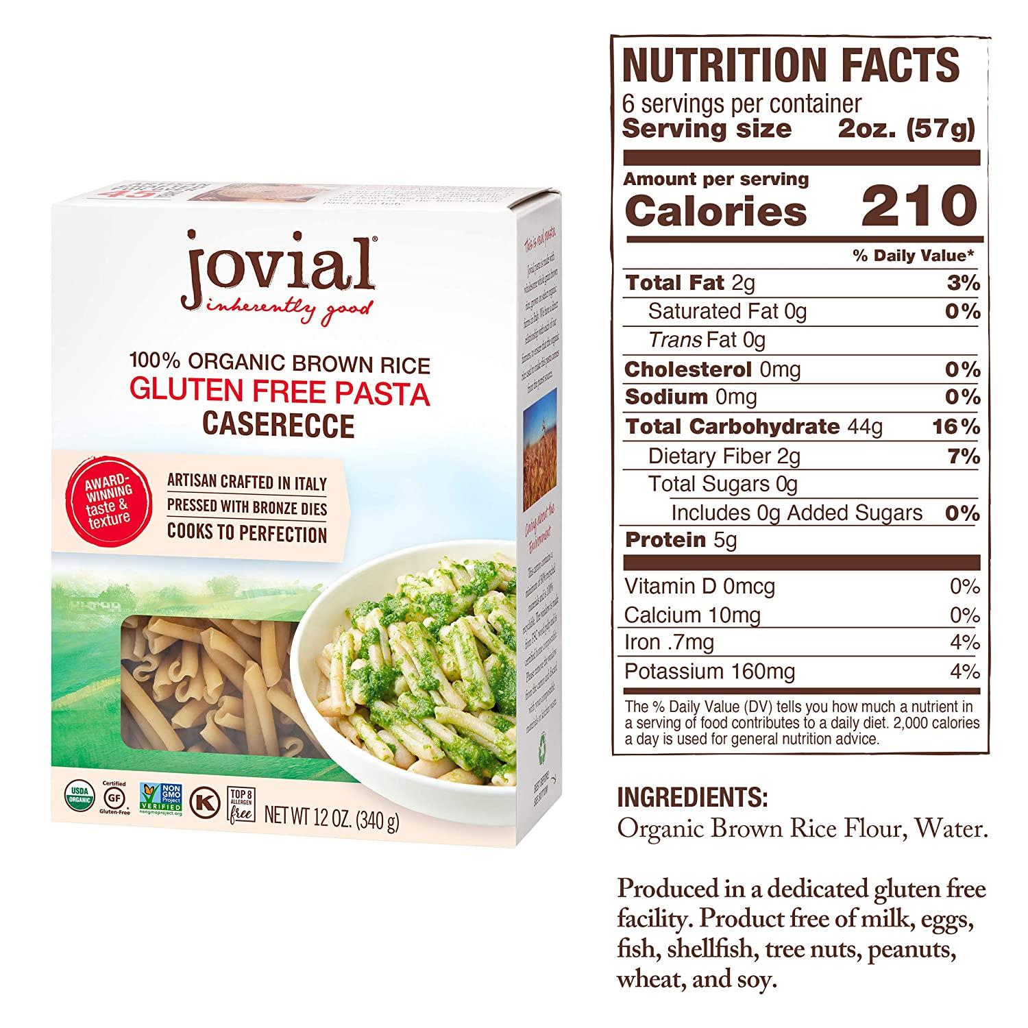 Jovial Organic Caserecce Gluten-Free Pasta | Whole Grain Brown Rice ...