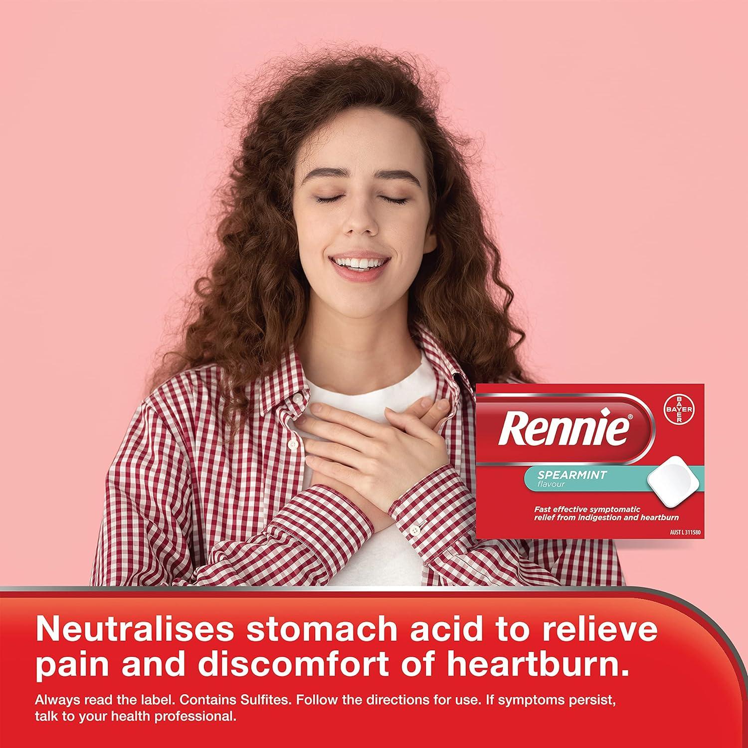 Rennie Indigestion and Heartburn Relief Spearmint 96 Chewable Tablets