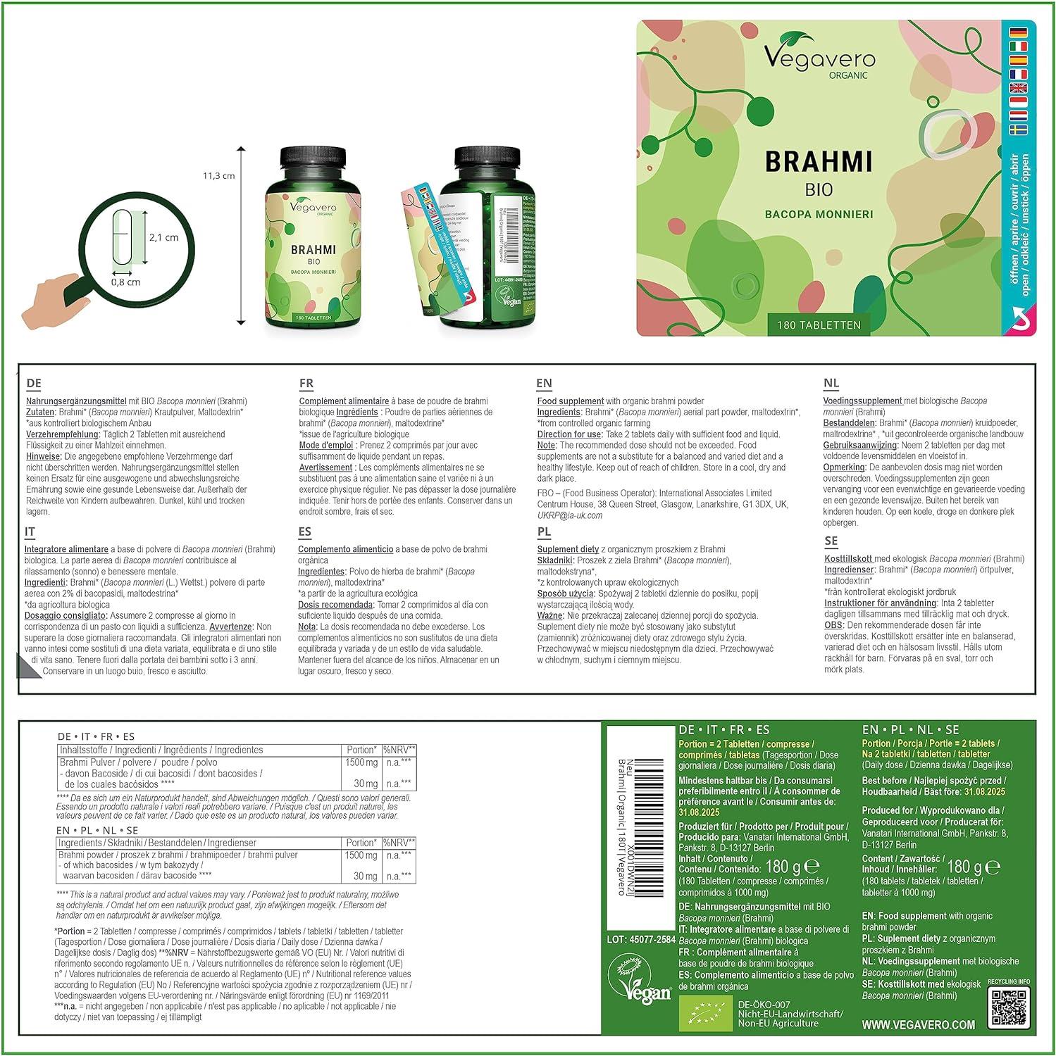 Organic Bacopa Monnieri 750mg | Natural Bacosides | Lab-Tested | 180 ...