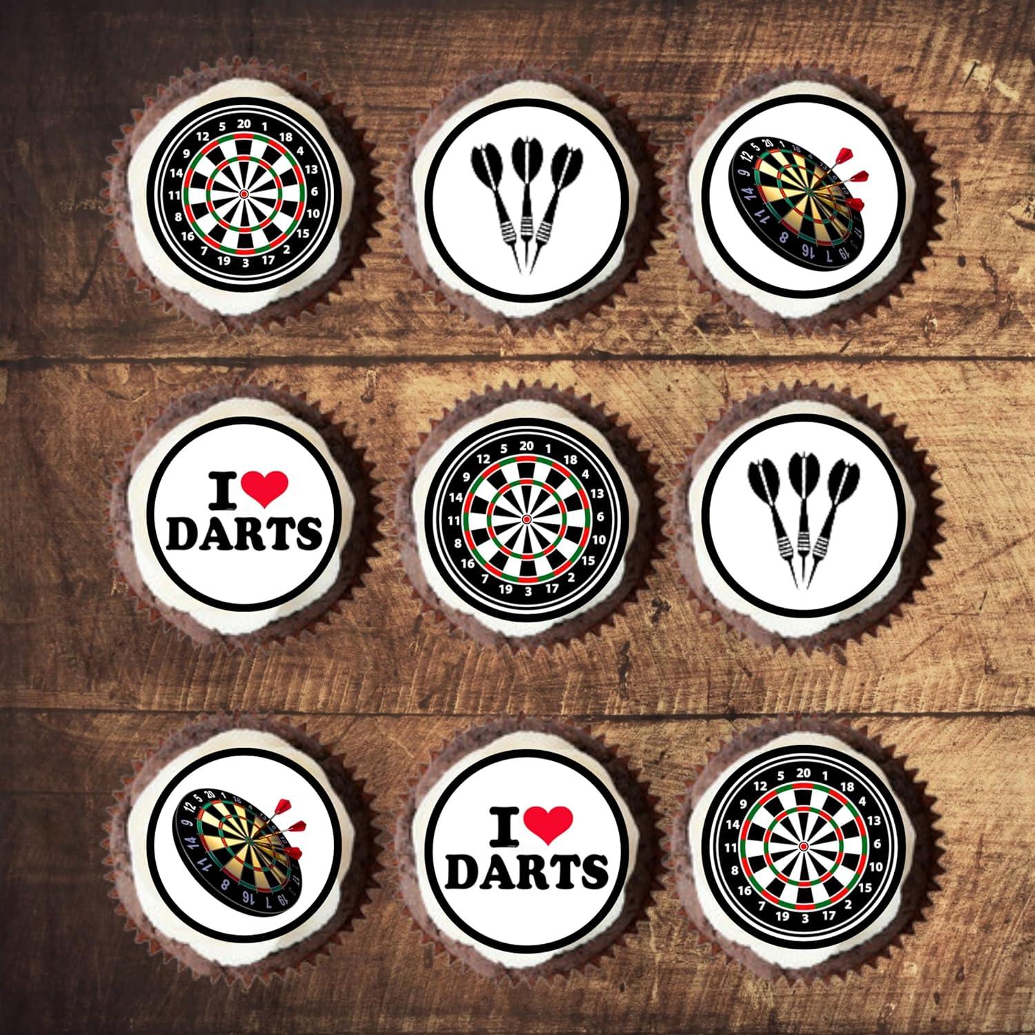 PRECUT Darts Cupcake Toppers Dart Theme Cake Decorations Edible Darts ...