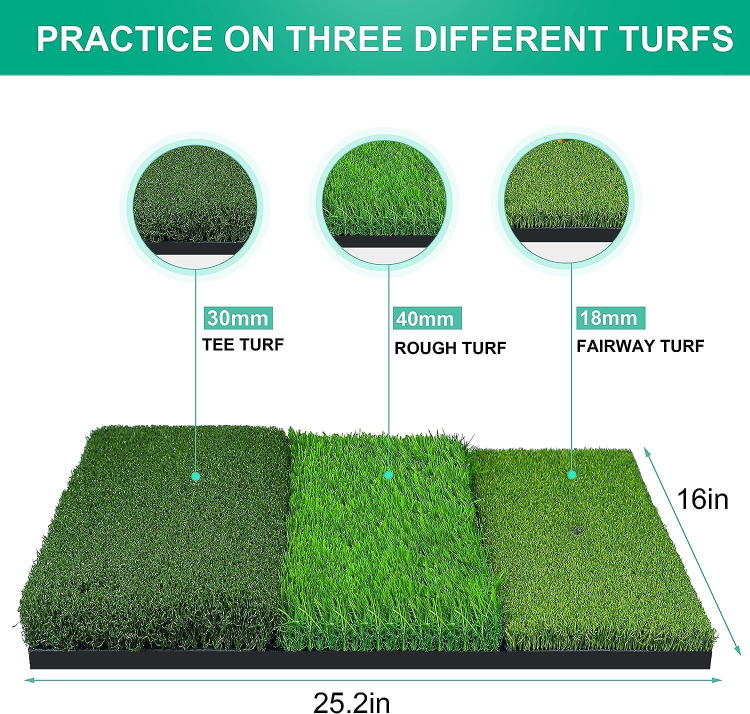 NEWCARE Golf Hitting Mat 3-in-1 Foldable Grass Mat - Practice Chipping ...