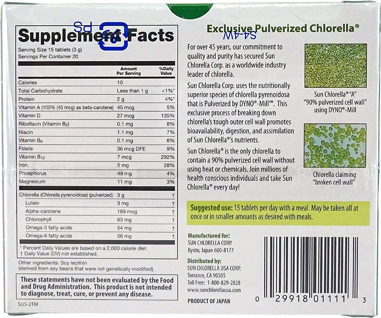 SUN CHLORELLA - Chlorella Supplement Vitamin-Enriched and Vegan ...