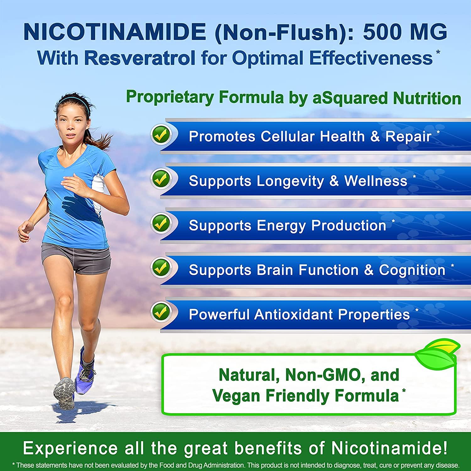Nicotinamide with Resveratrol 500mg - 120 Vegetarian Capsules for NAD ...