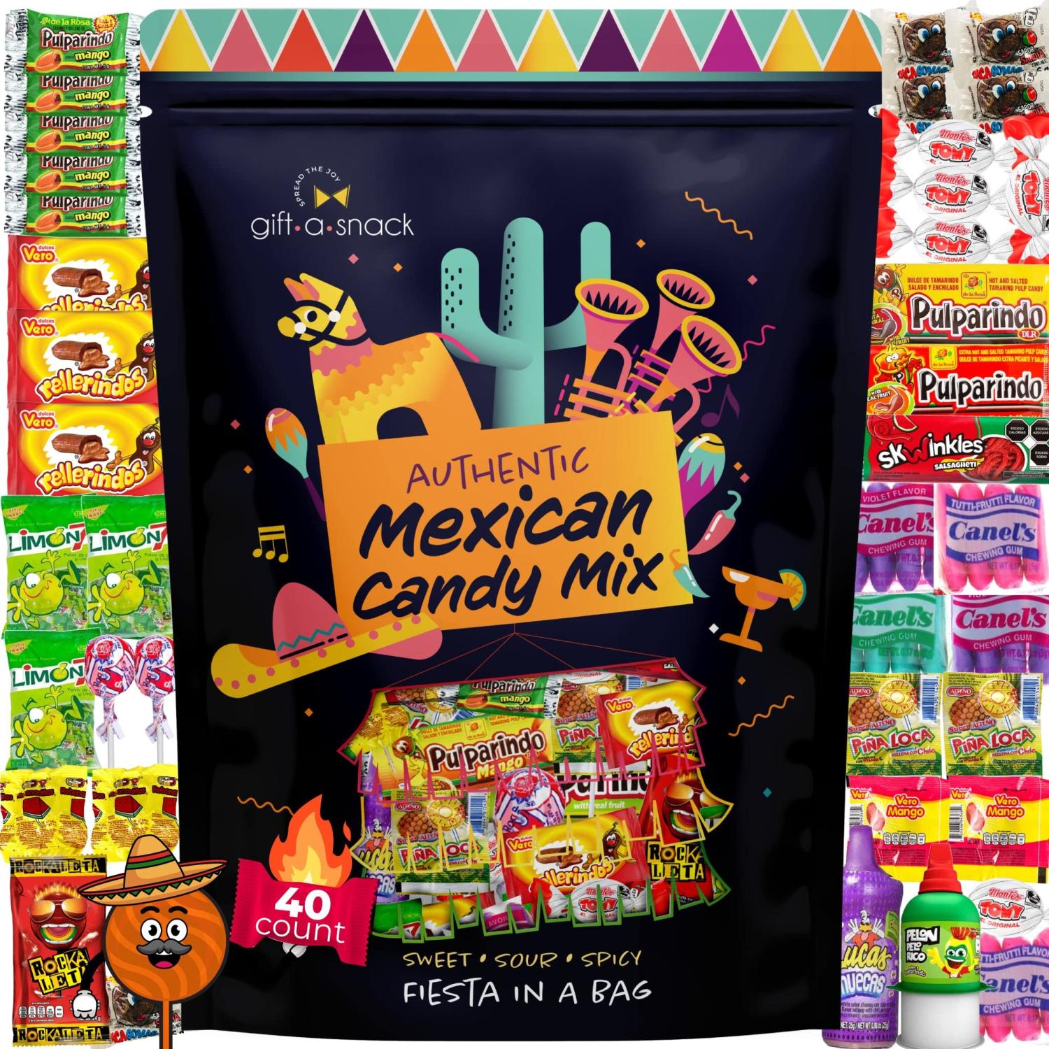 Mexican Candy Mix Gift Box (40 Count) - Spicy Sweet & Sour Assortment ...