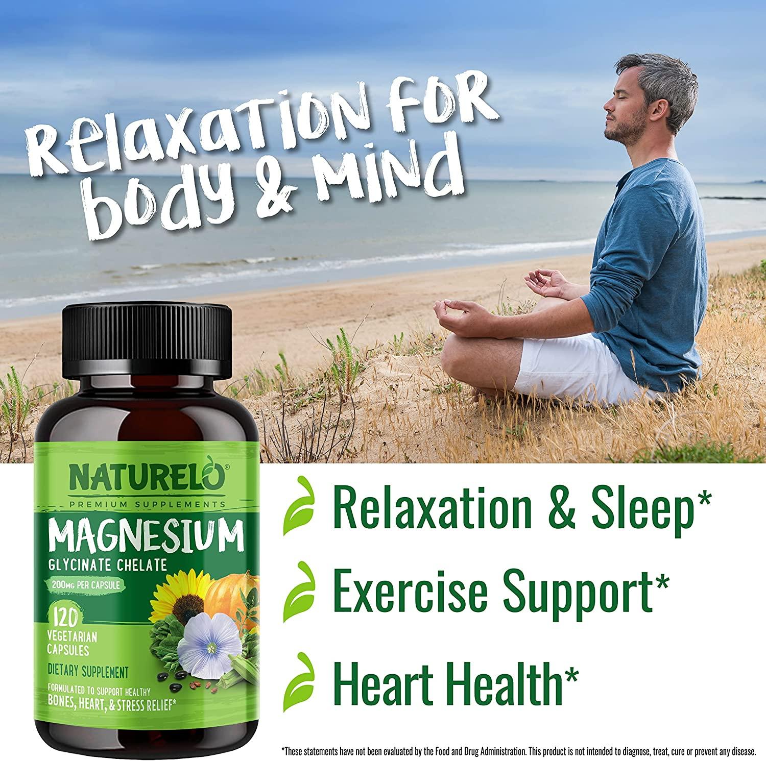 NATURELO Magnesium Glycinate Supplement - 120 Capsules | Supports ...