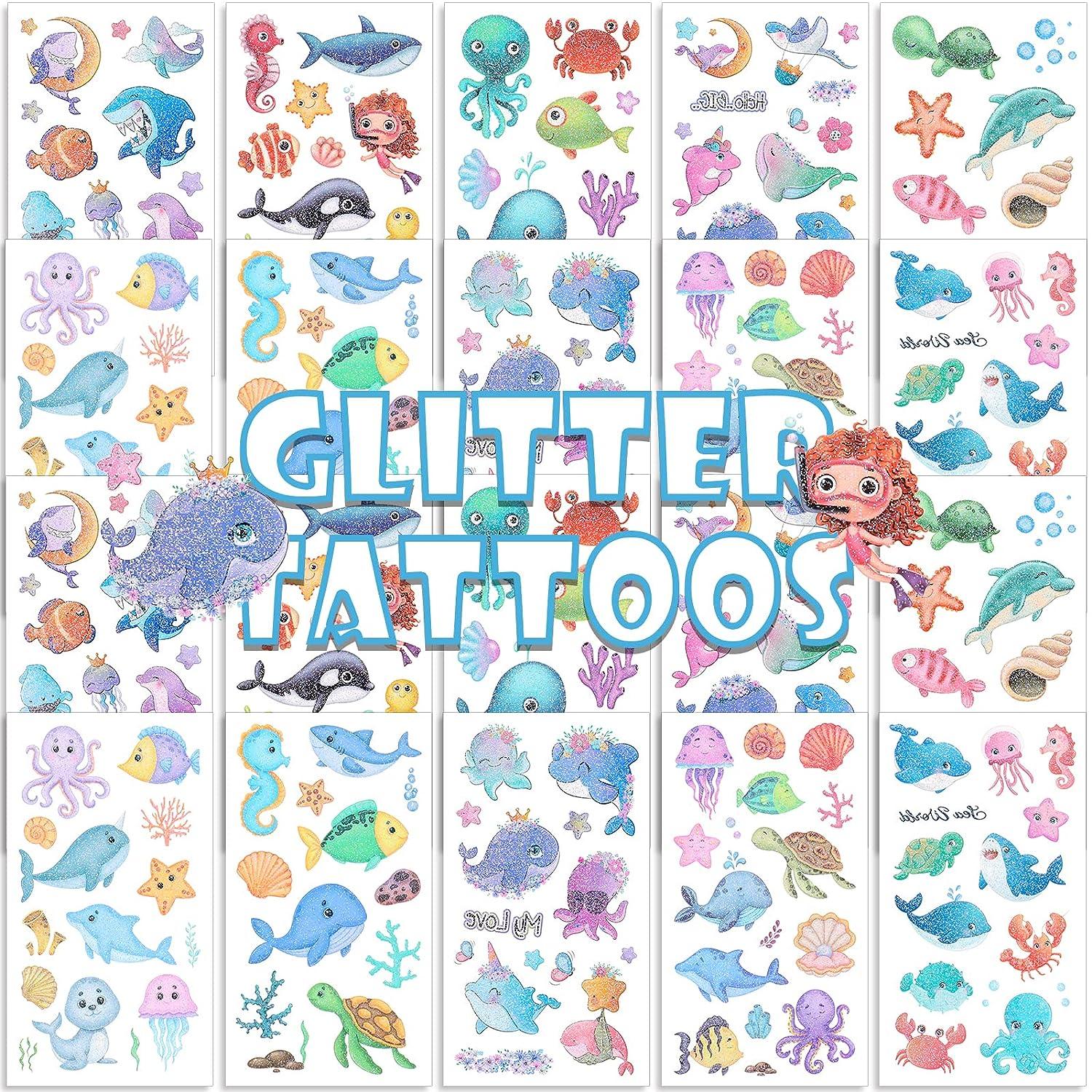 Sea Animals Temporary Glitter Tattoos - 20 Sheets for Kids Party Favors ...