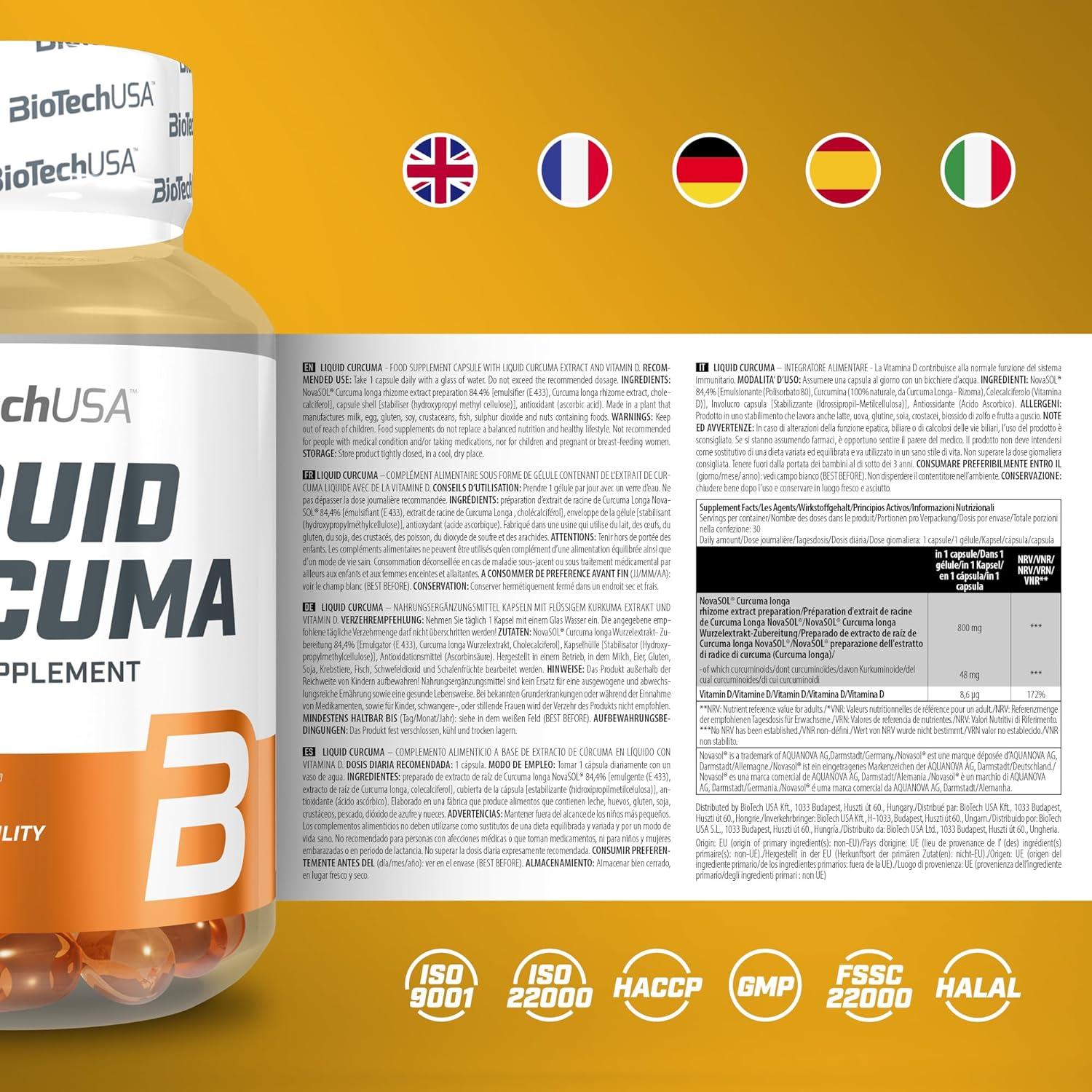 BioTechUSA Liquid Curcuma Food Supplement Capsules - 30 Capsules | Buy ...