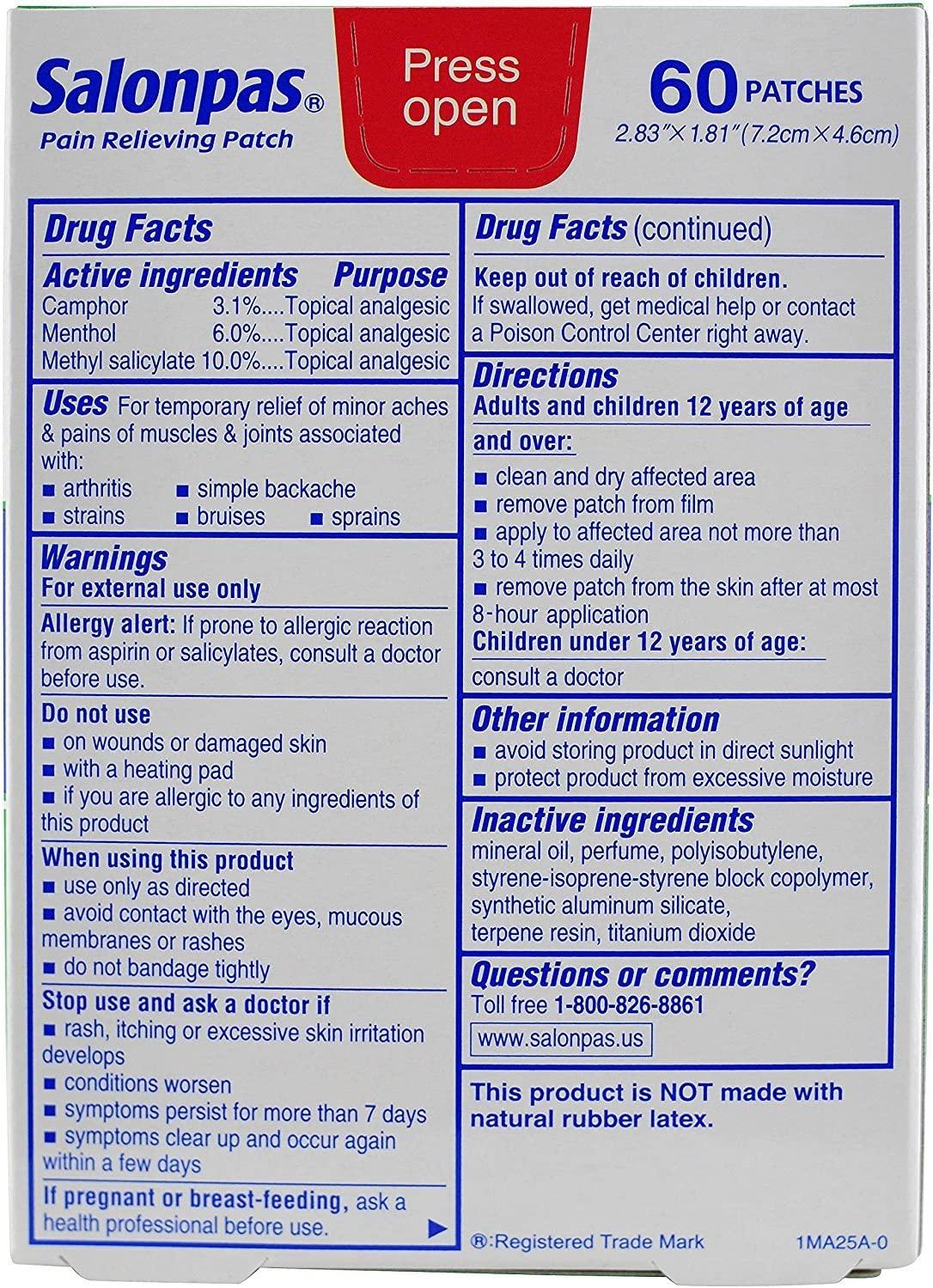 Salonpas Pain Relieving Patches 60 Count - Pack of 2 for Targeted ...