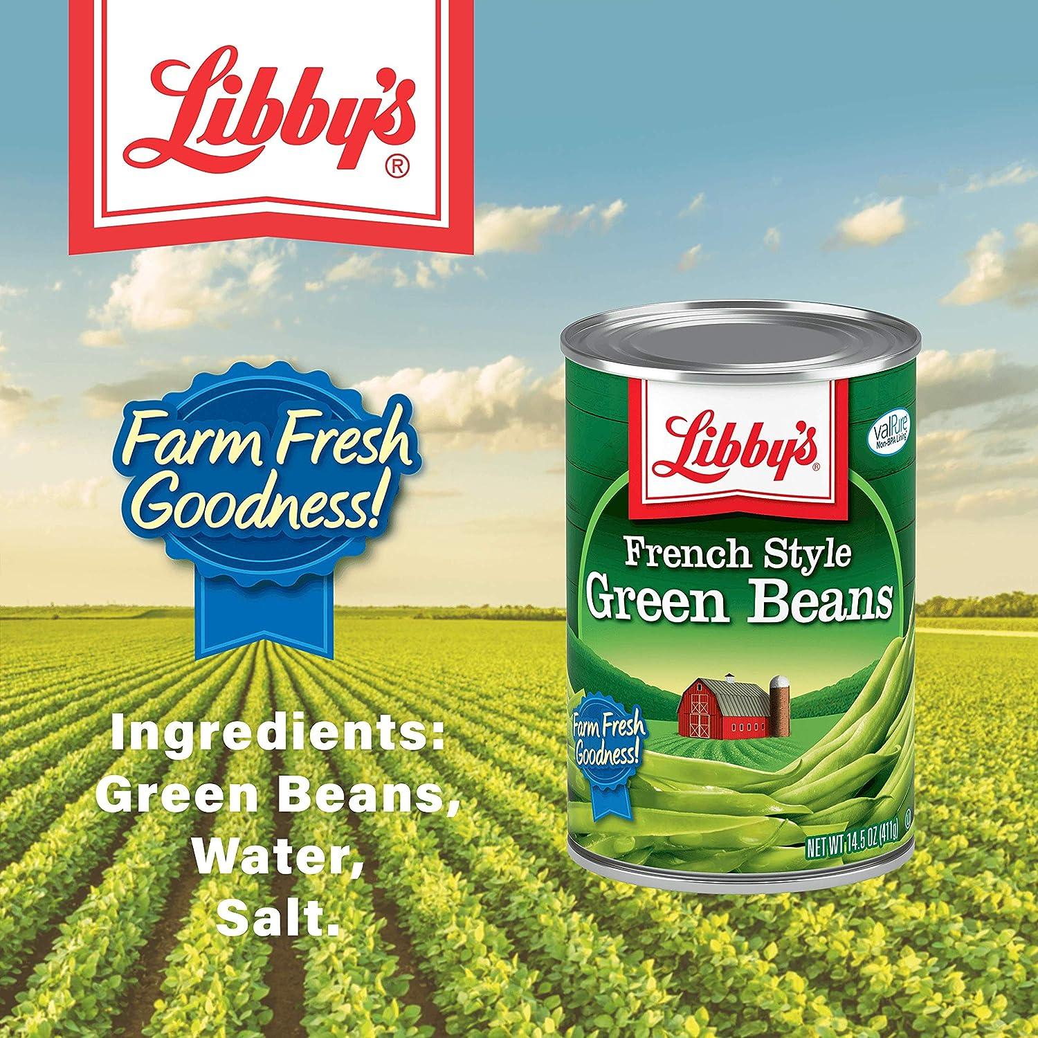 Libby's French Style Green Beans 14.5oz (Pack of 4) | Mildly Sweet & Tender | Seasoned with Sea ...