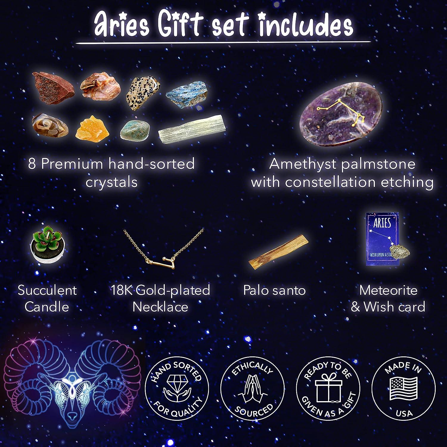 DANCING BEAR Aries Zodiac Healing Crystals Gift Set - 14 Pc with 9 ...