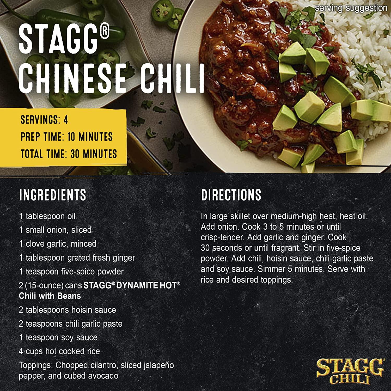Stagg Dynamite Hot Chili with Beans - 15 oz Canned Chili | Authentic ...