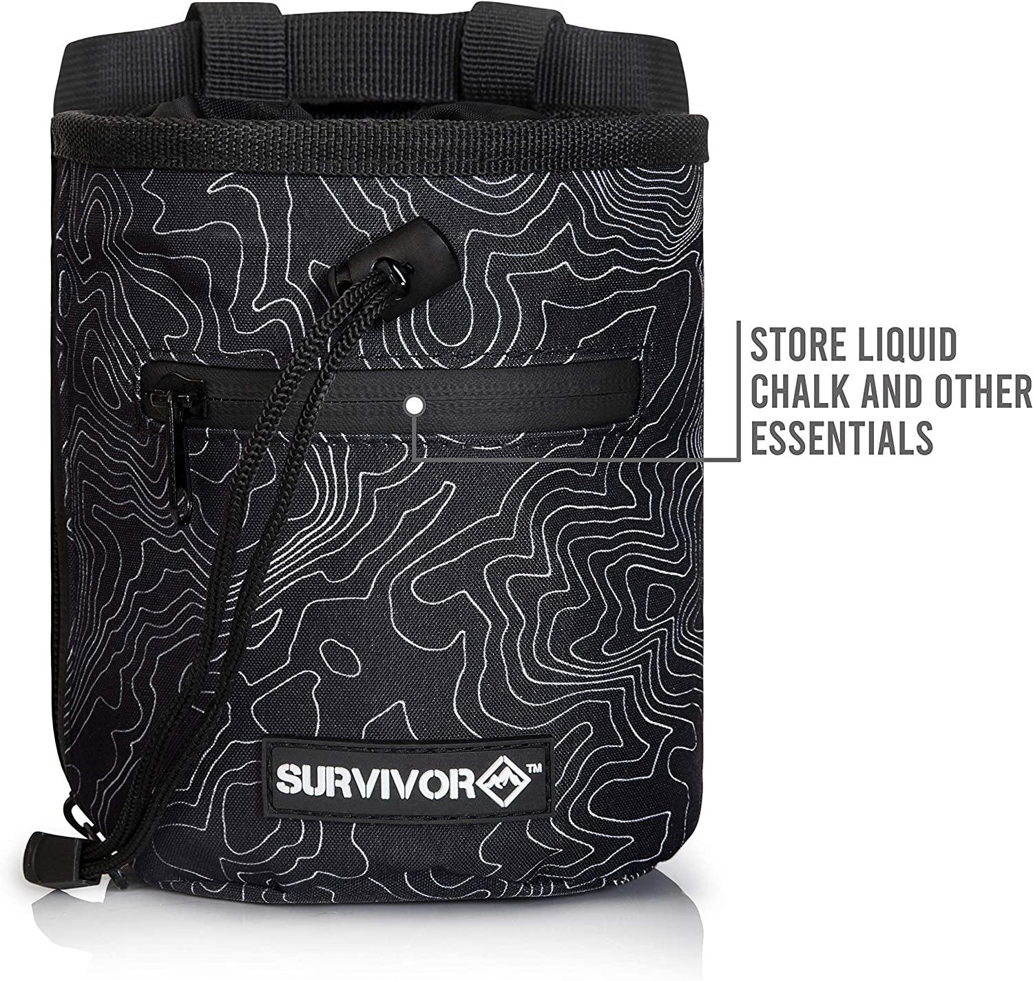 Black Chalk Bag Set for Climbing & Weightlifting | SURVIVOR Chalk Bag ...