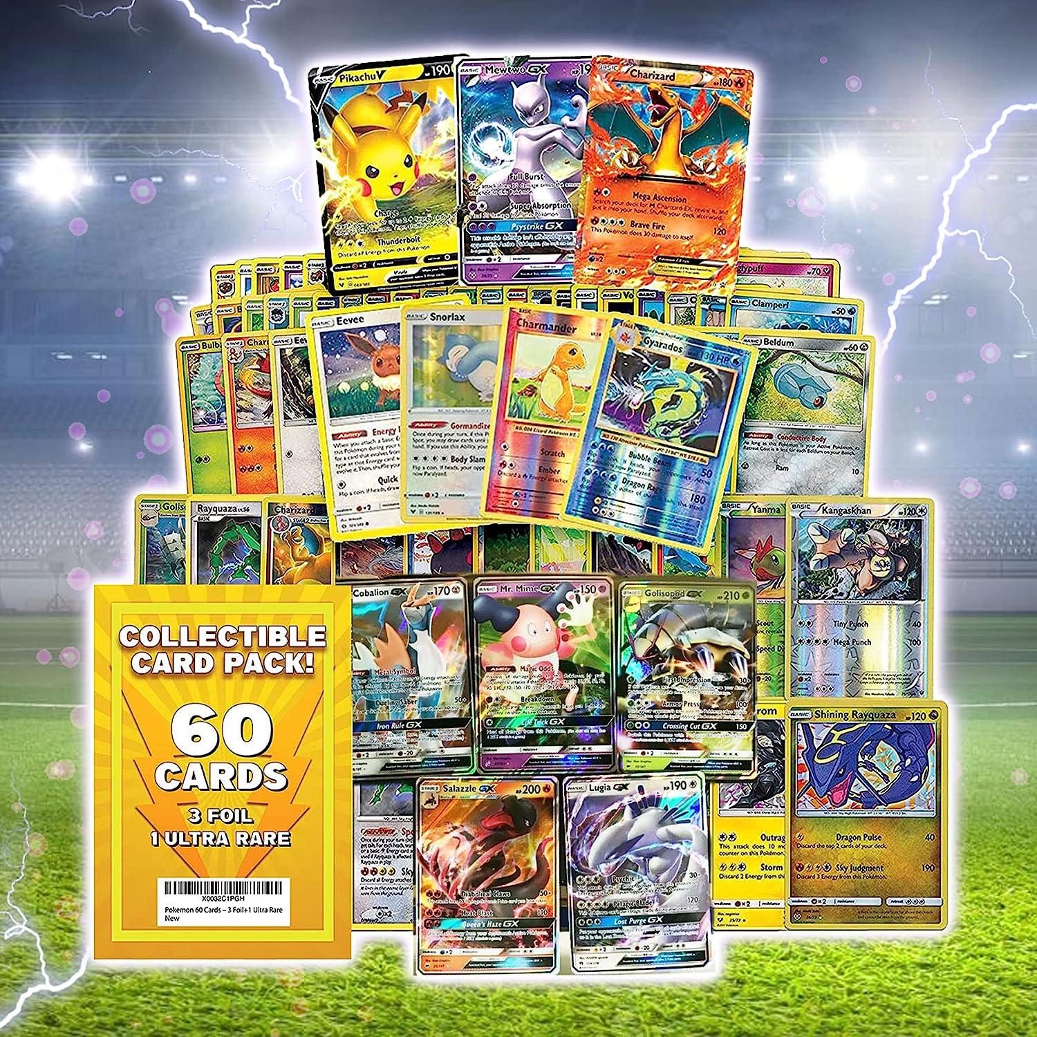 Pokemon TCG - 60 Cards Set with 3 Foil & 1 Ultra Rare - Authentic Collection for Collectors ...
