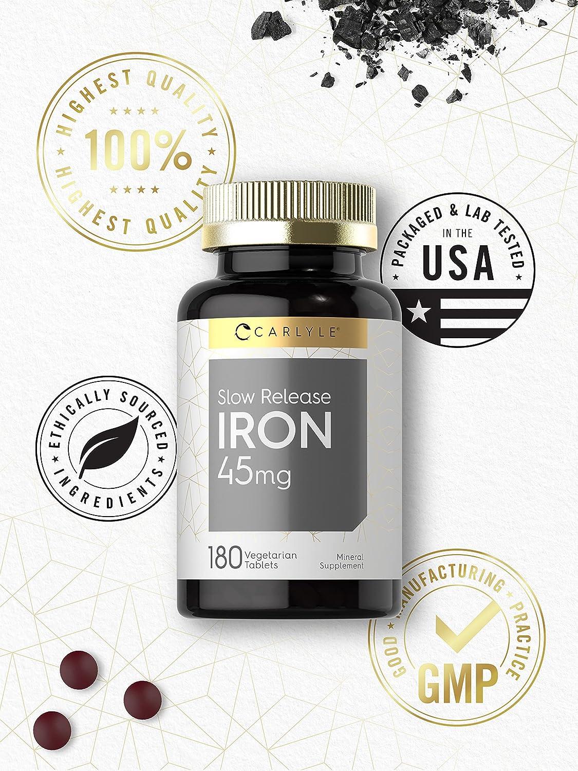 Slow Release Iron 45mg 180 Tablets Vegetarian Non-GMO Gluten Free ...