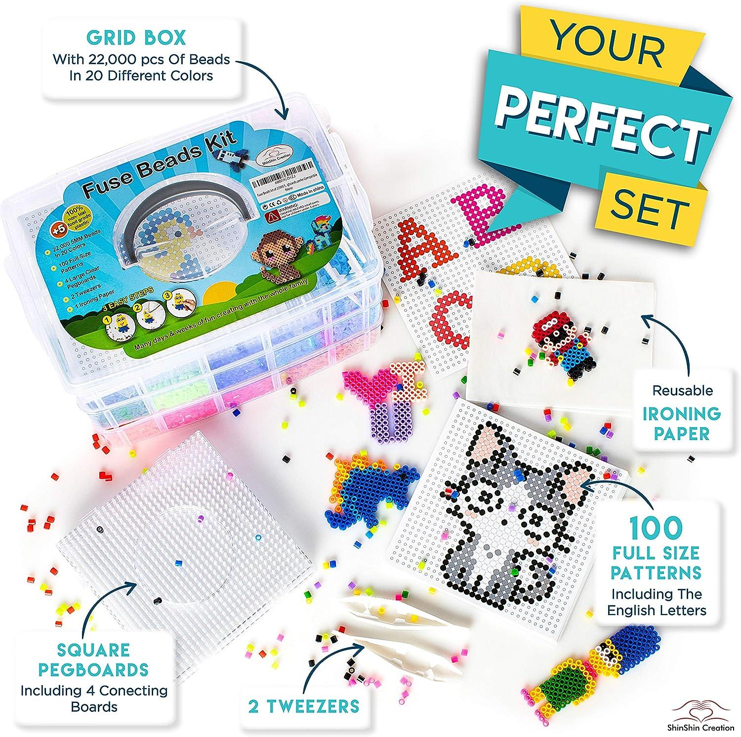 22,000 5mm Fuse Beads Kit with 100 Patterns, Pegboards, Tweezers ...