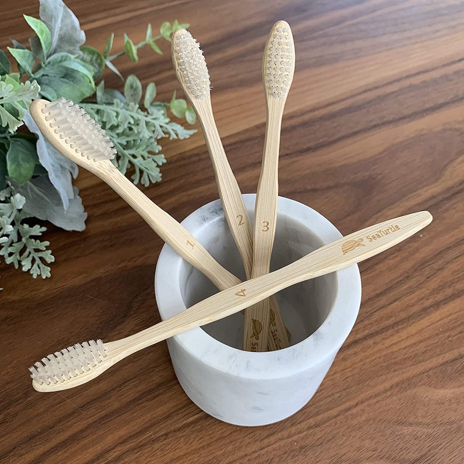 SeaTurtle Plant-Based Bristles Bamboo Toothbrush - Pack of 4 - Soft ...