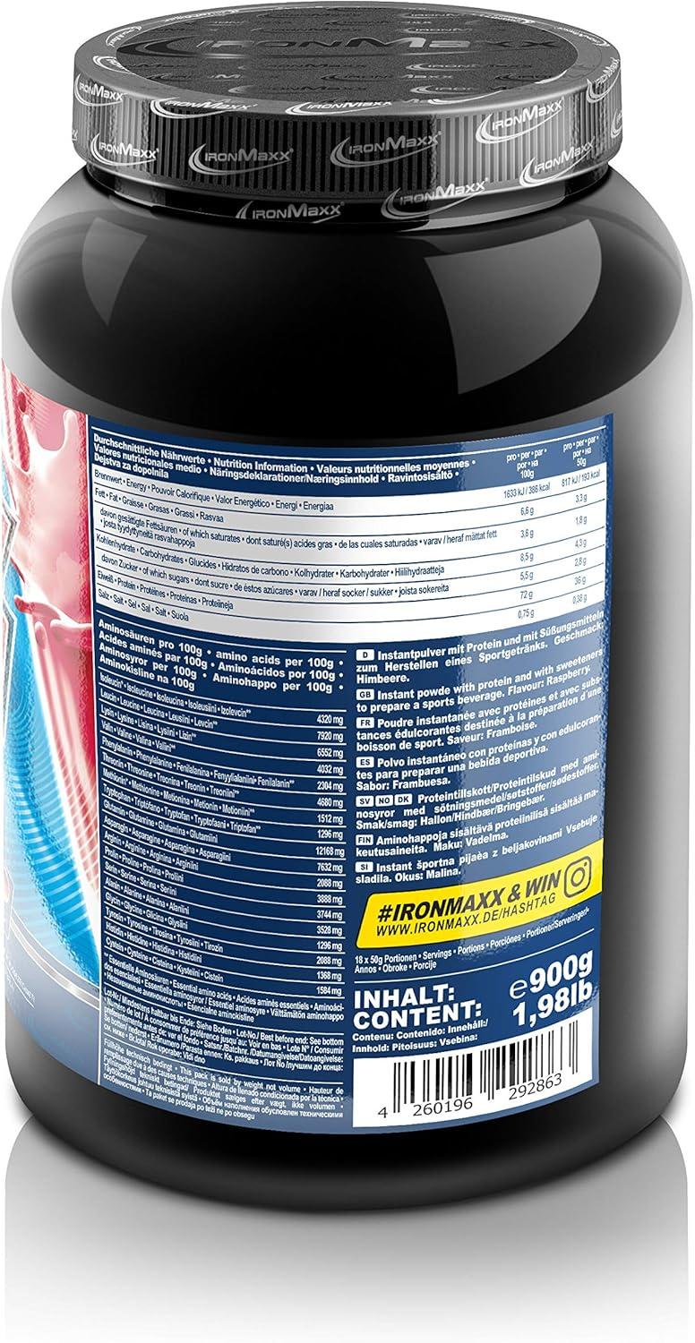Ironmaxx 100% Whey Protein Powder - Raspberry Flavor | 900g Water ...