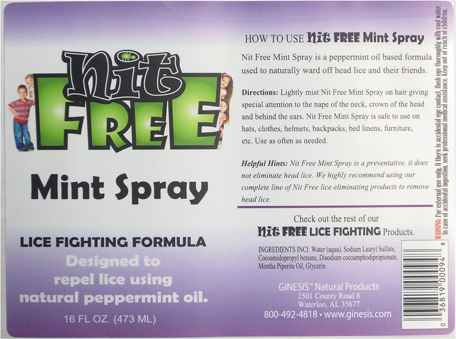 16oz Nit Free Head Lice Mint Oil Peppermint Spray - Anti Super Lice ...